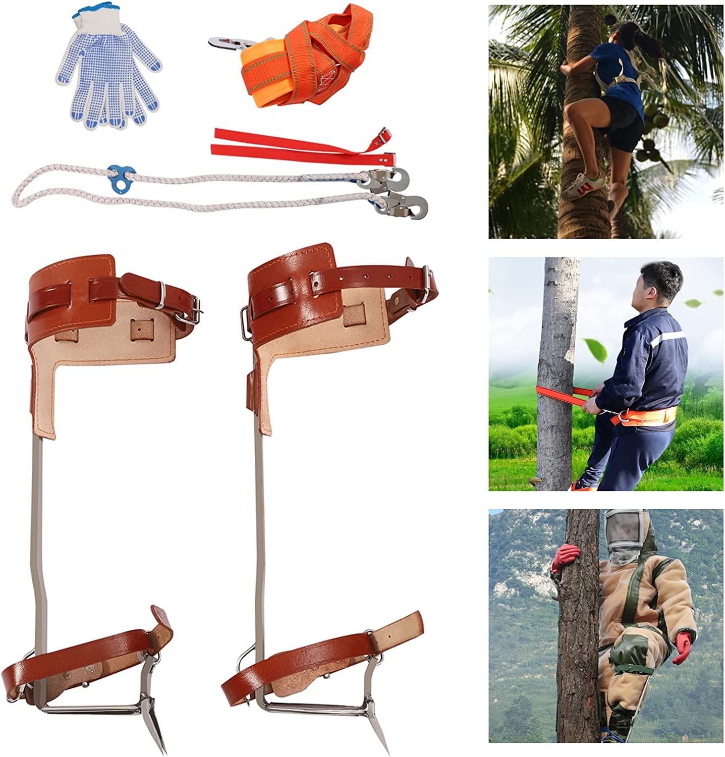 Miumaeov Tree Climbing Spike Set Safety Belt Adjustable Rope Lanyard ...