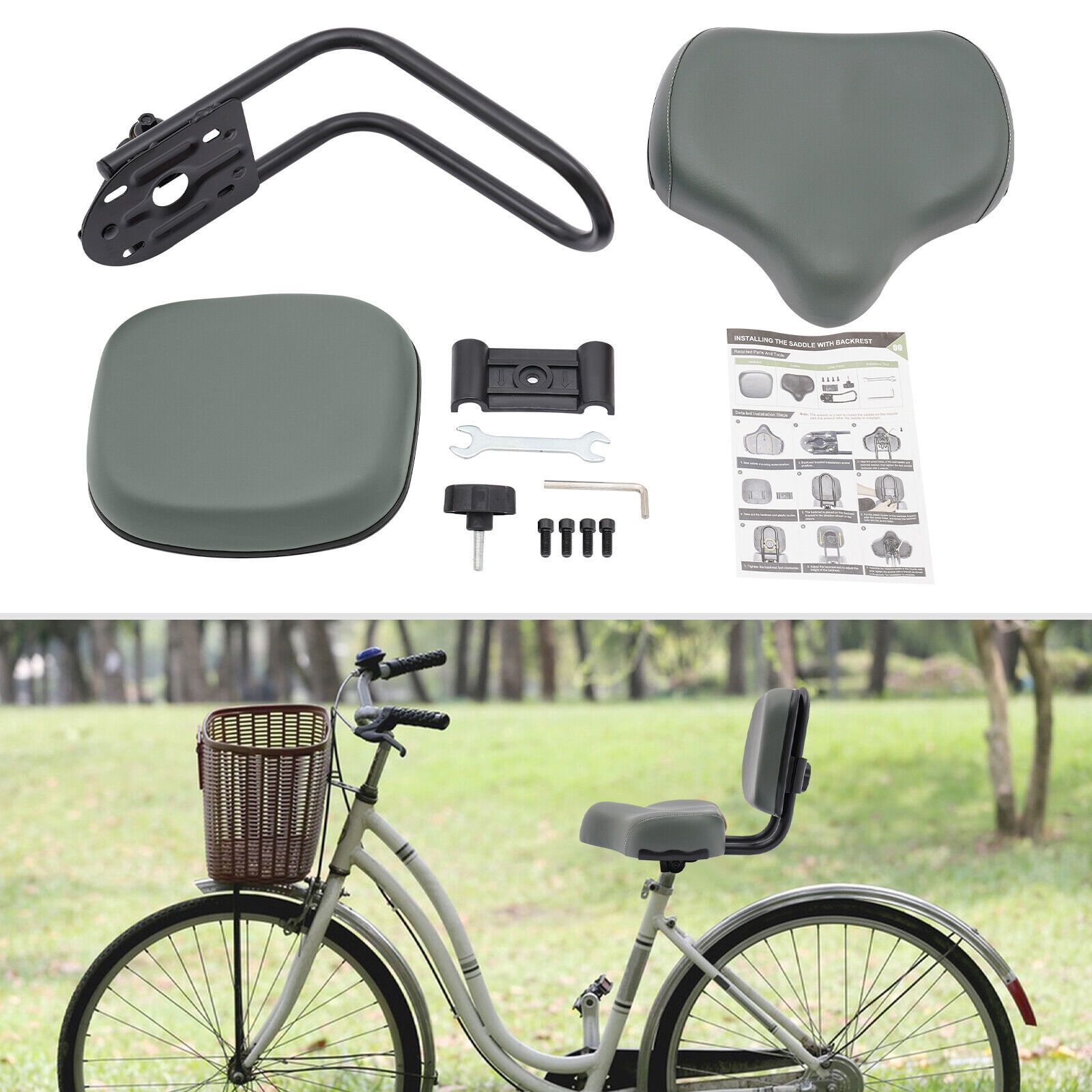 Miumaeov Tricycle Saddle Seat with Back Support Grey Backrest Saddle ...