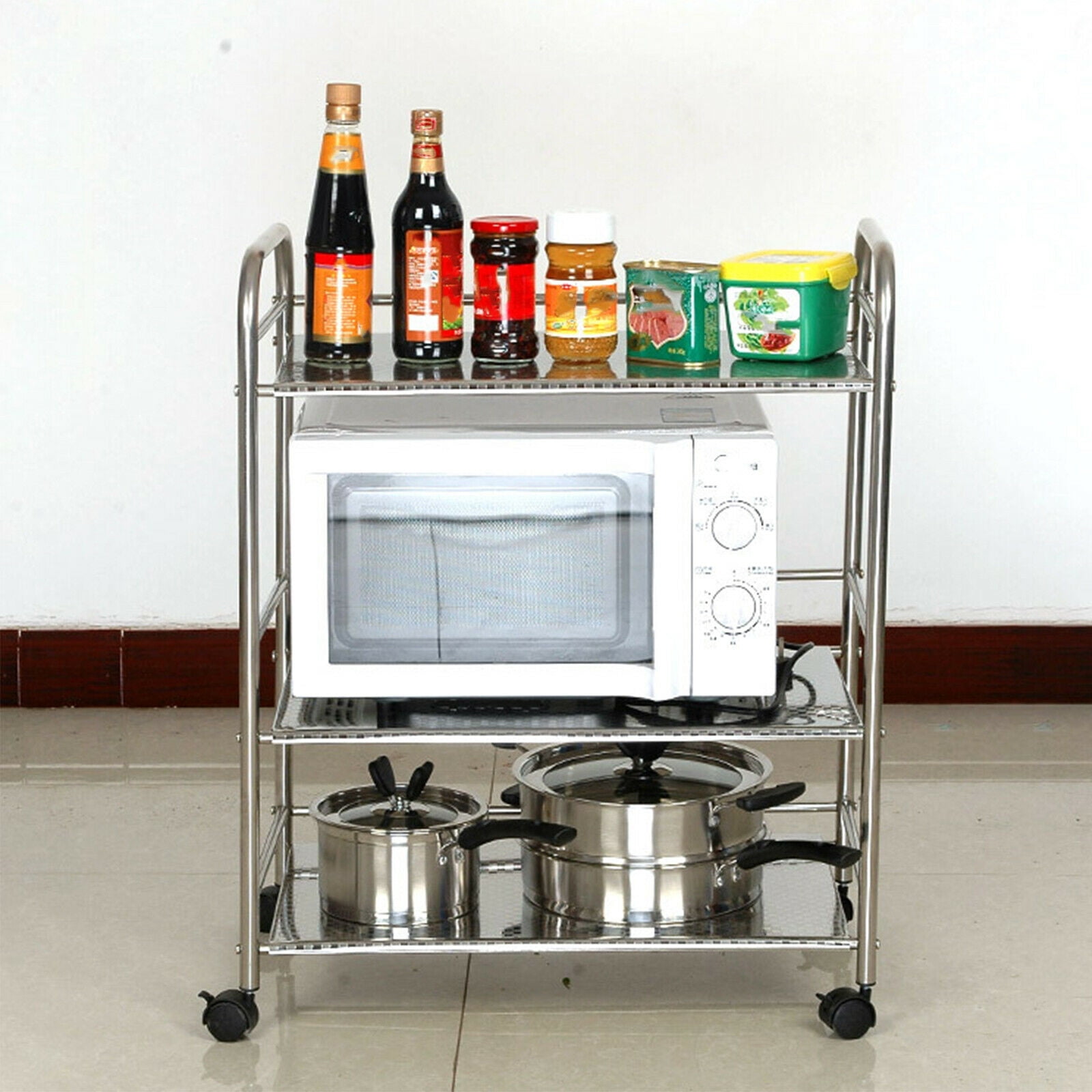 Miumaeov Trolley Serving Cart 3-Tier Kitchen Baker's Rack Microwave ...
