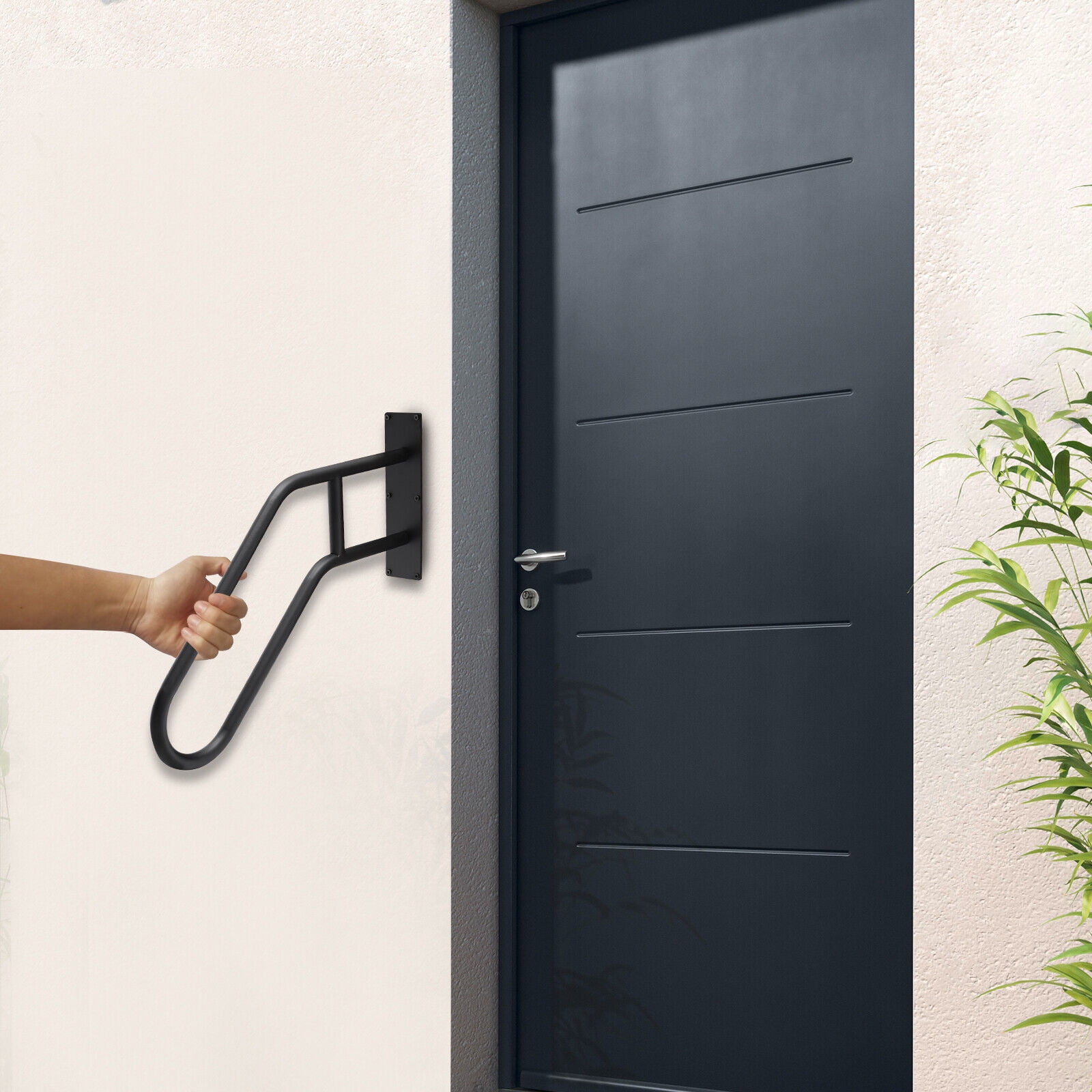 Miumaeov U-Shaped Handrail Wall Mount Handrail Garage Railing Black ...