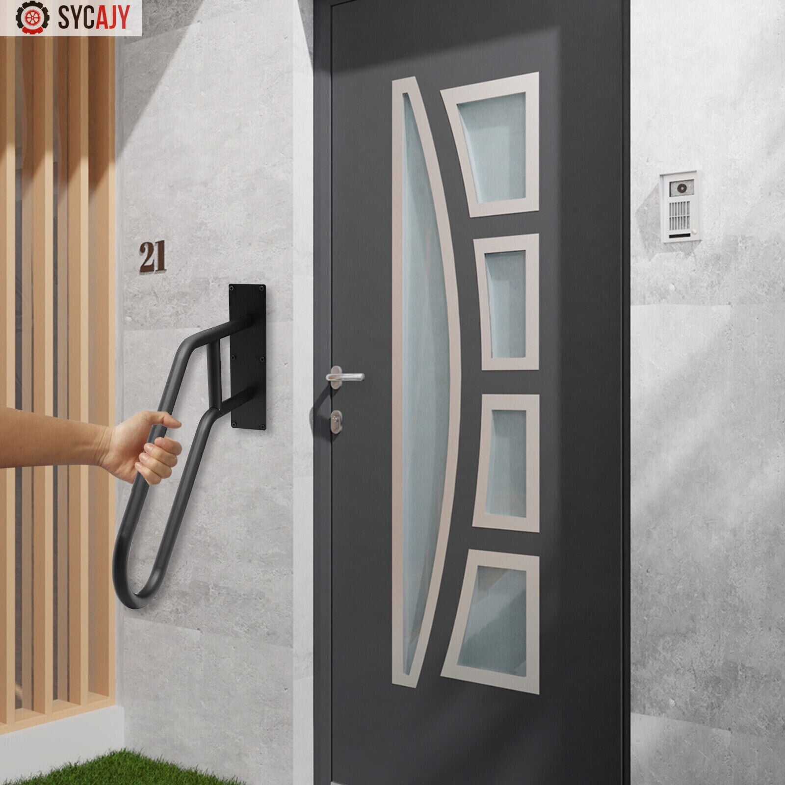 Miumaeov U-Shaped Handrails Black Wall Mounted Hand Rails Non-Slip Grab ...