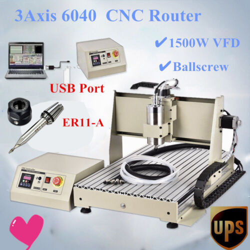 Miumaeov USB 3 Axis CNC 6040 Router Kit MACH Control + 1.5 KW VFD Water Cooling Spindle Motor ...
