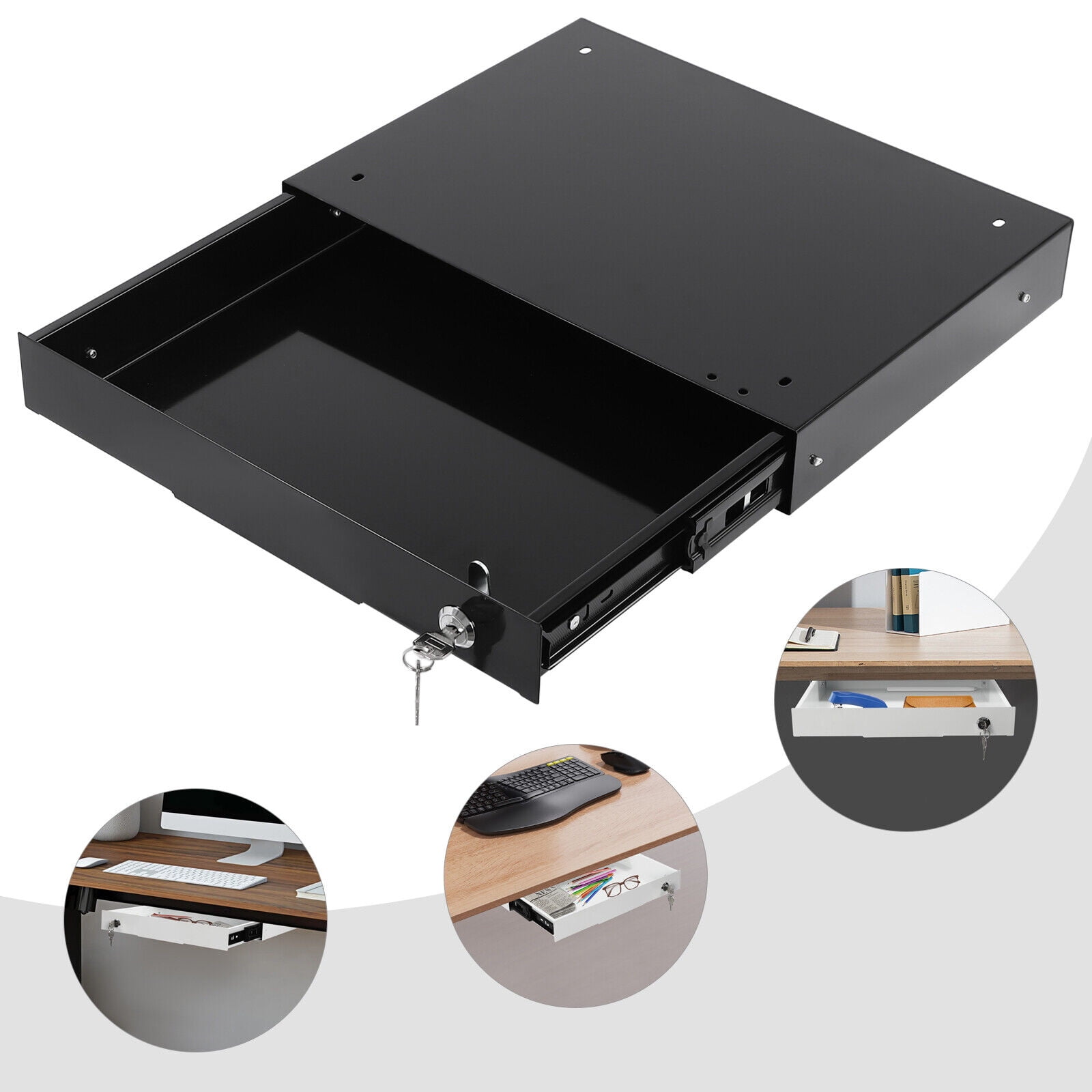 Miumaeov Under Desk Mounted Drawer Storage Sliding Out Tray Black Space ...