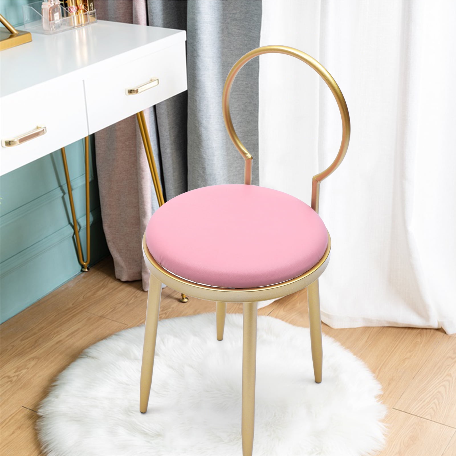 Miumaeov Vanity Chair Dressing Table Stool Pink Leather Seat Cushion ...