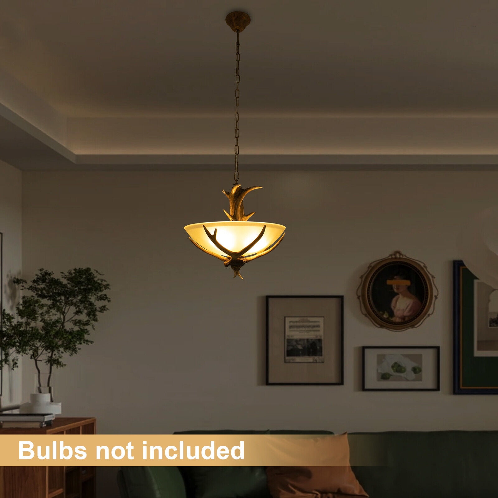 Miumaeov Vintage Antler Chandelier Pendant Lamp Rustic Resin Faux Deer ...