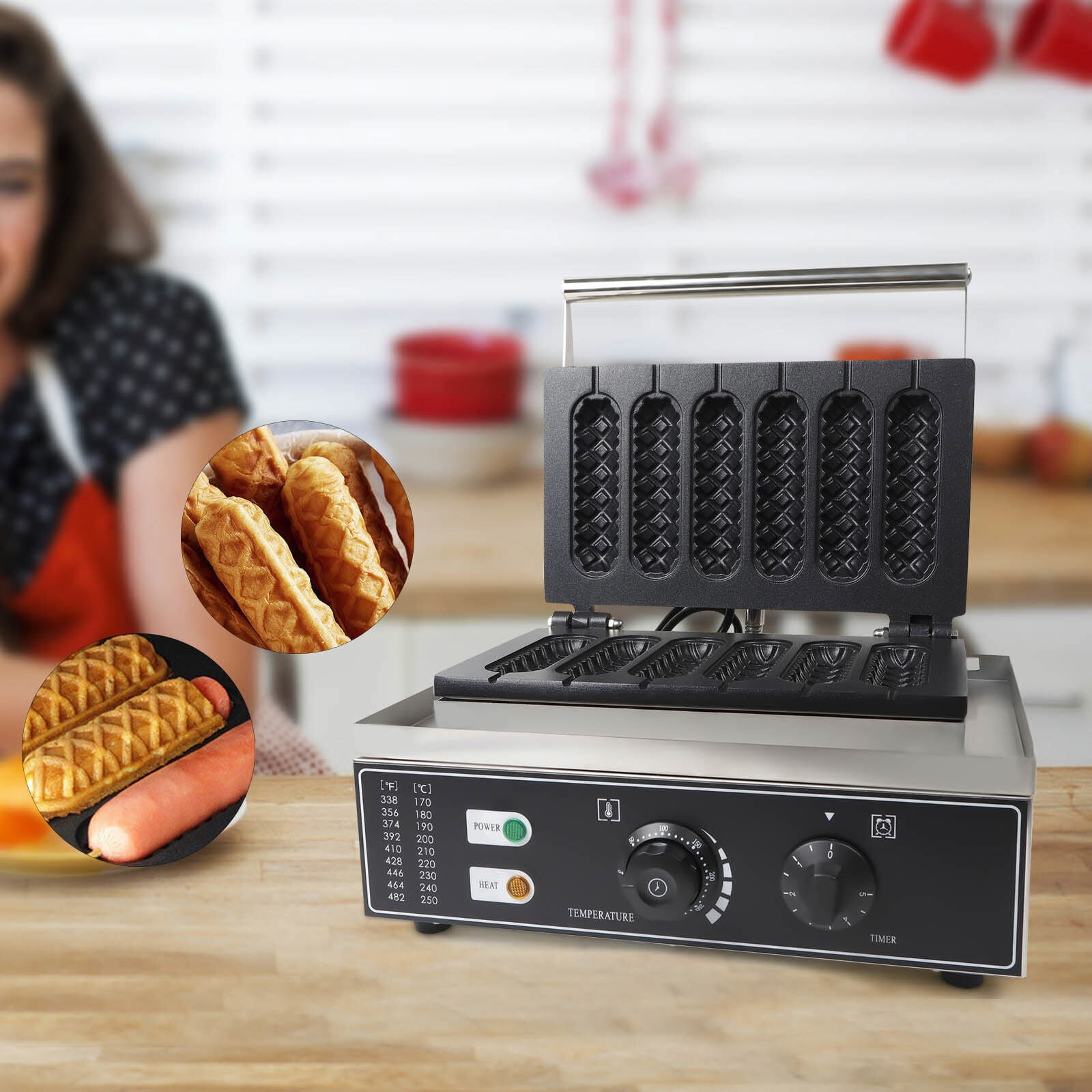 Miumaeov Waffle Maker Machine 6PCS Electric Waffle Hot Dog Maker Crispy ...