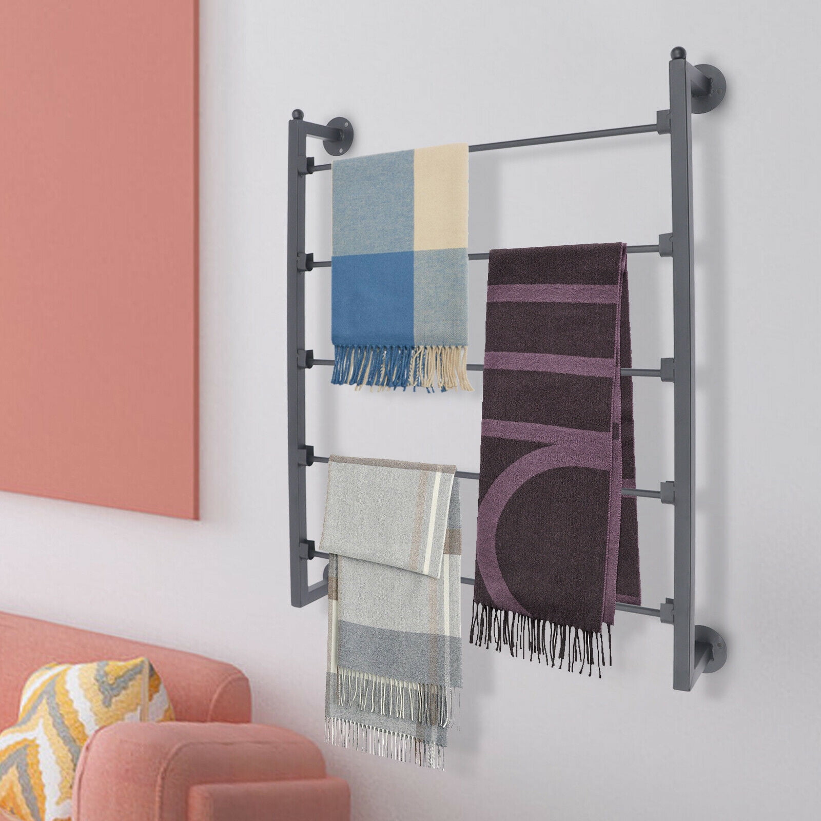 Miumaeov Wall Mount Scarf Towel Rack Display Stand 5-Tier Metal ...