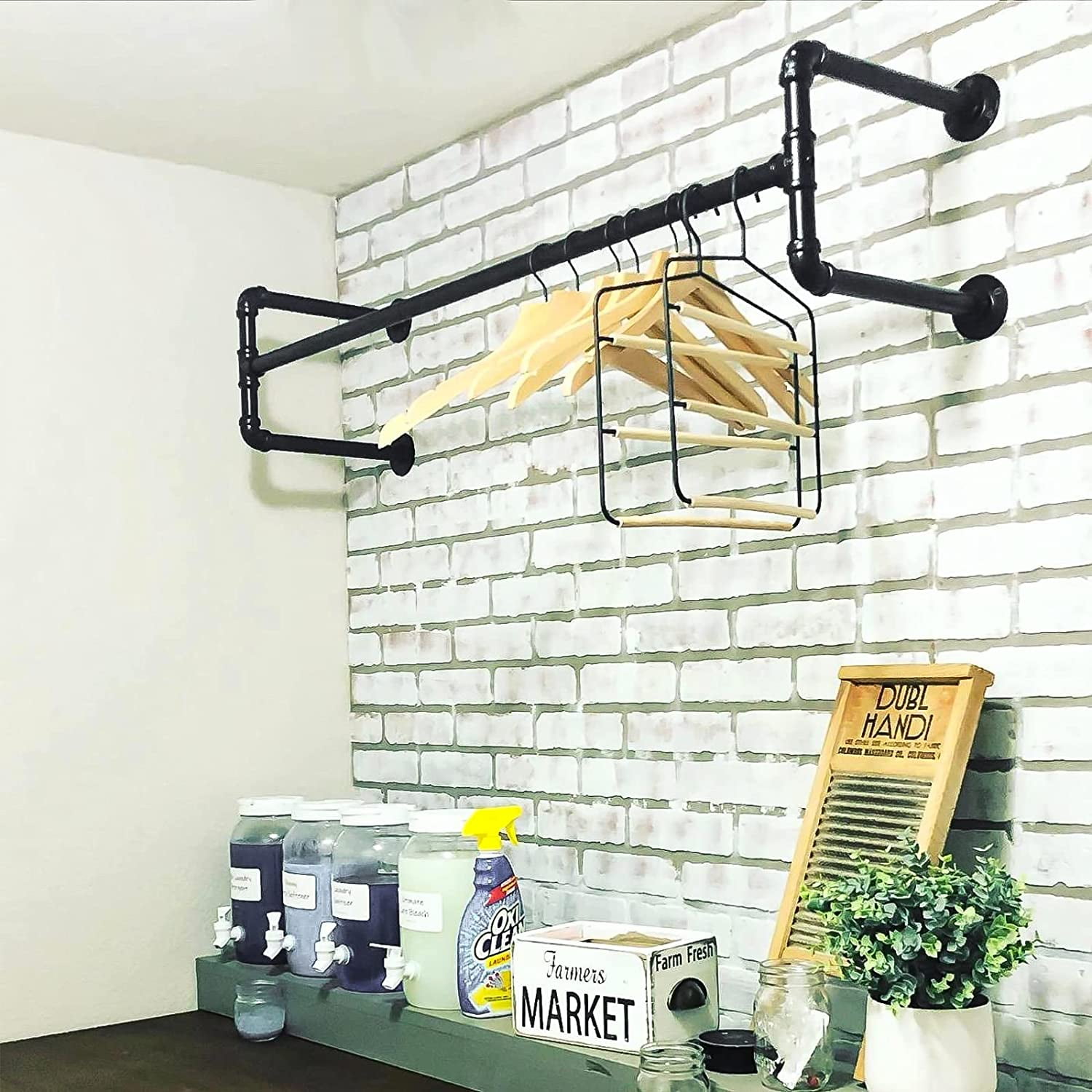 Miumaeov Wall-Mounted Clothes Rack, Industrial Pipe Clothes Rack, Heavy ...