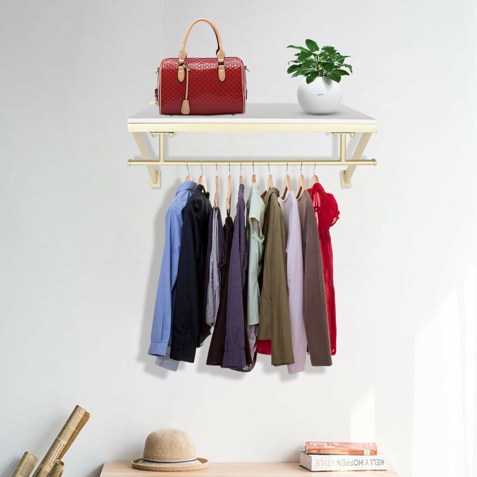 Miumaeov Wall Mounted Clothes Rack with Top Shelf 31.49in Modern Retail ...