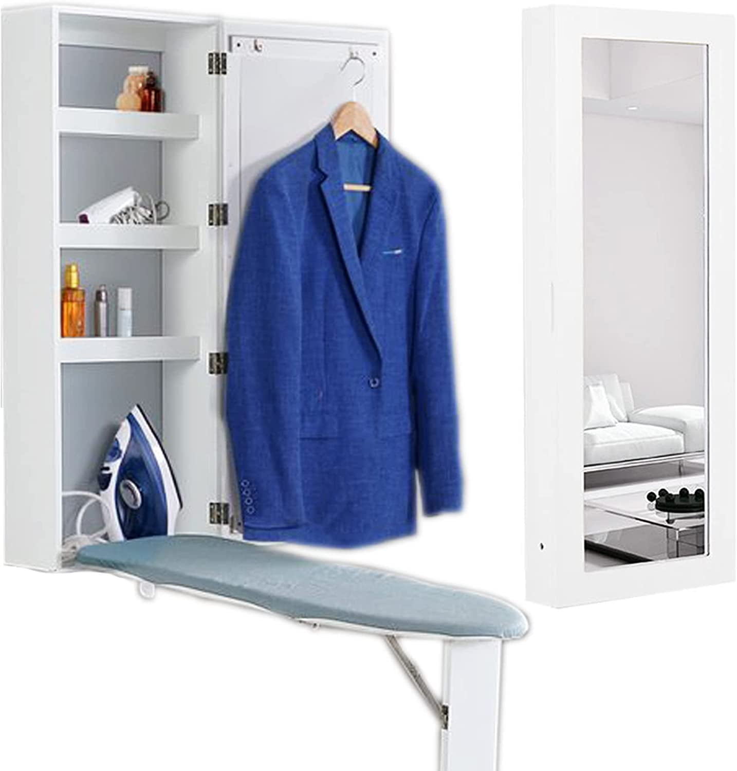 Miumaeov Wall Mounted Ironing Board Cabinet, 4 Shelves, Folding Support ...