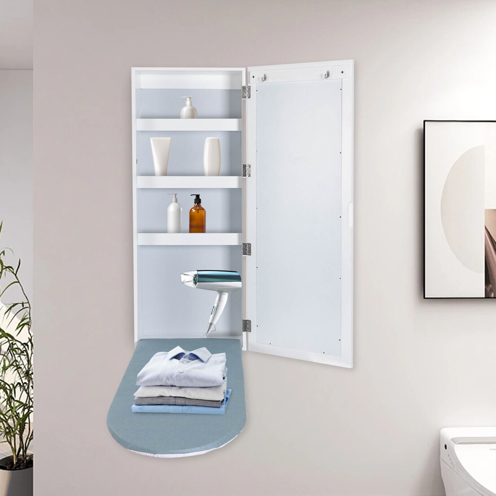 Miumaeov Wall Mounted Ironing Board with Storage Cabinet and Mirror ...