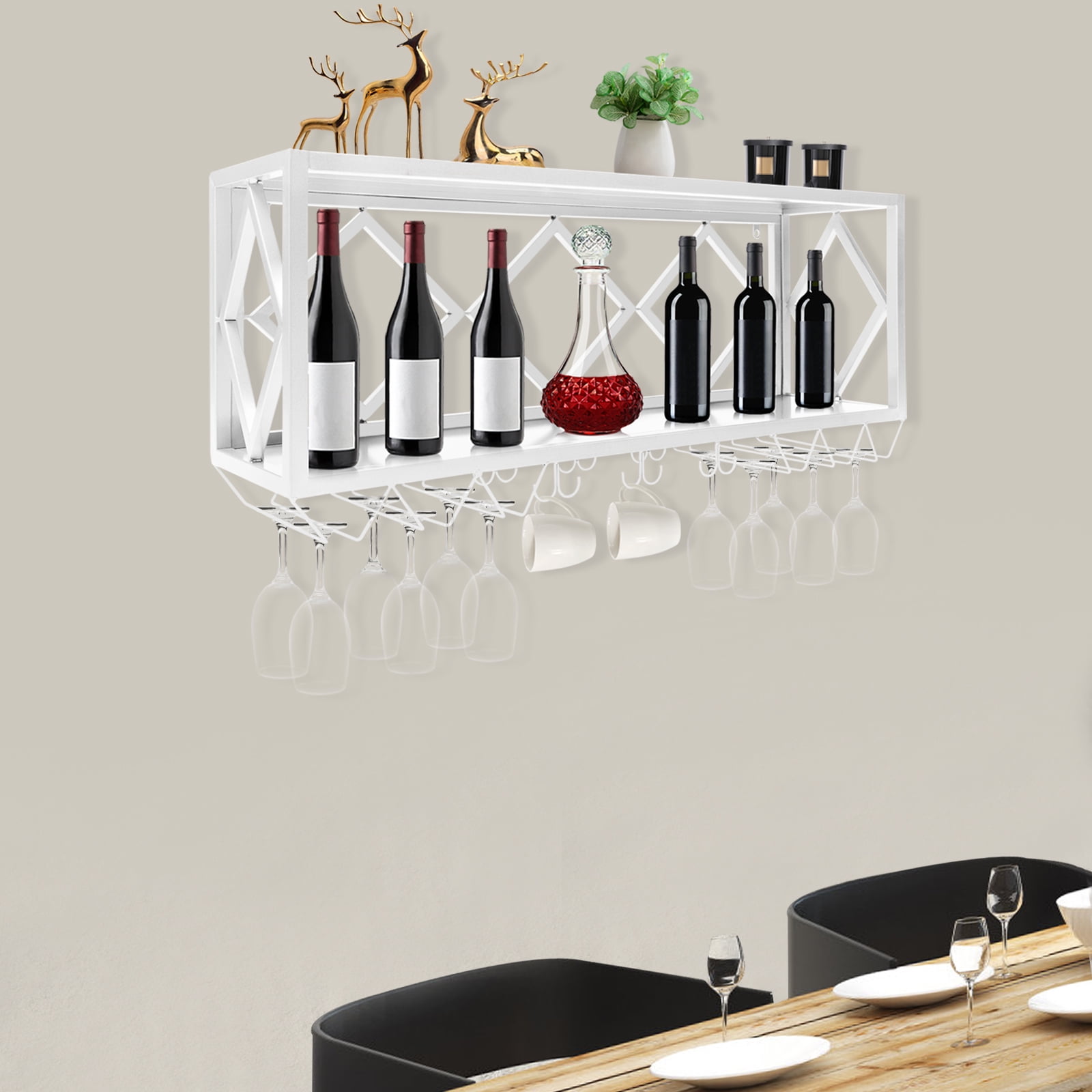 Miumaeov Wall Mounted Rectangular Wine Rack Wine Bottle Holder Stemware ...