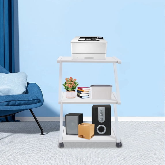 Miumaeov 3-Tier Mobile Printer Stand, White Wood & Metal Frame, Office ...