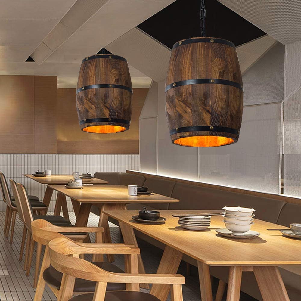 Miumaeov Wood Wine Barrel Pendent Lamp Retro Industrial Ceiling Light ...