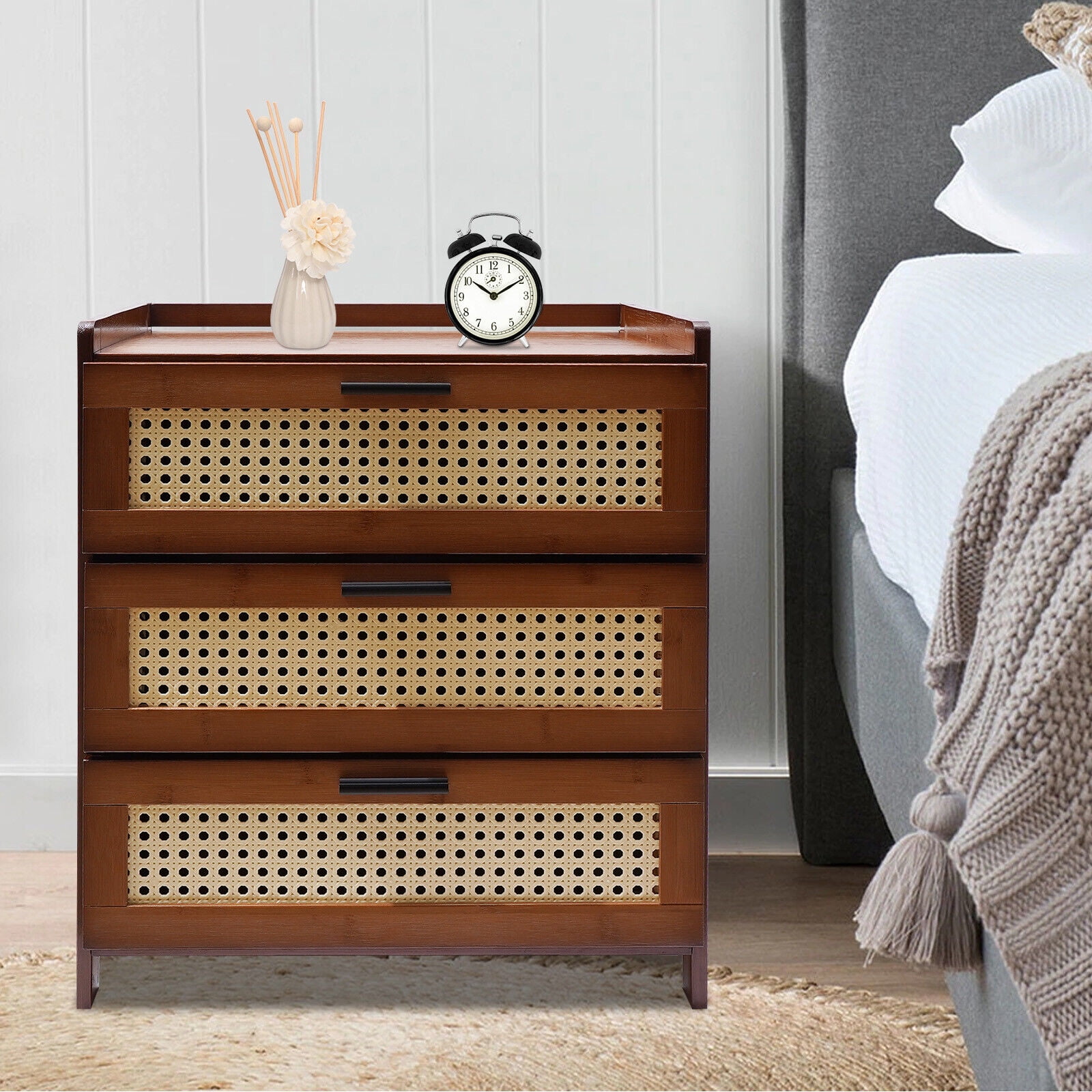 Miumaeov Wooden Bedroom Bedside Cabinet Furniture Storage Nightstand ...