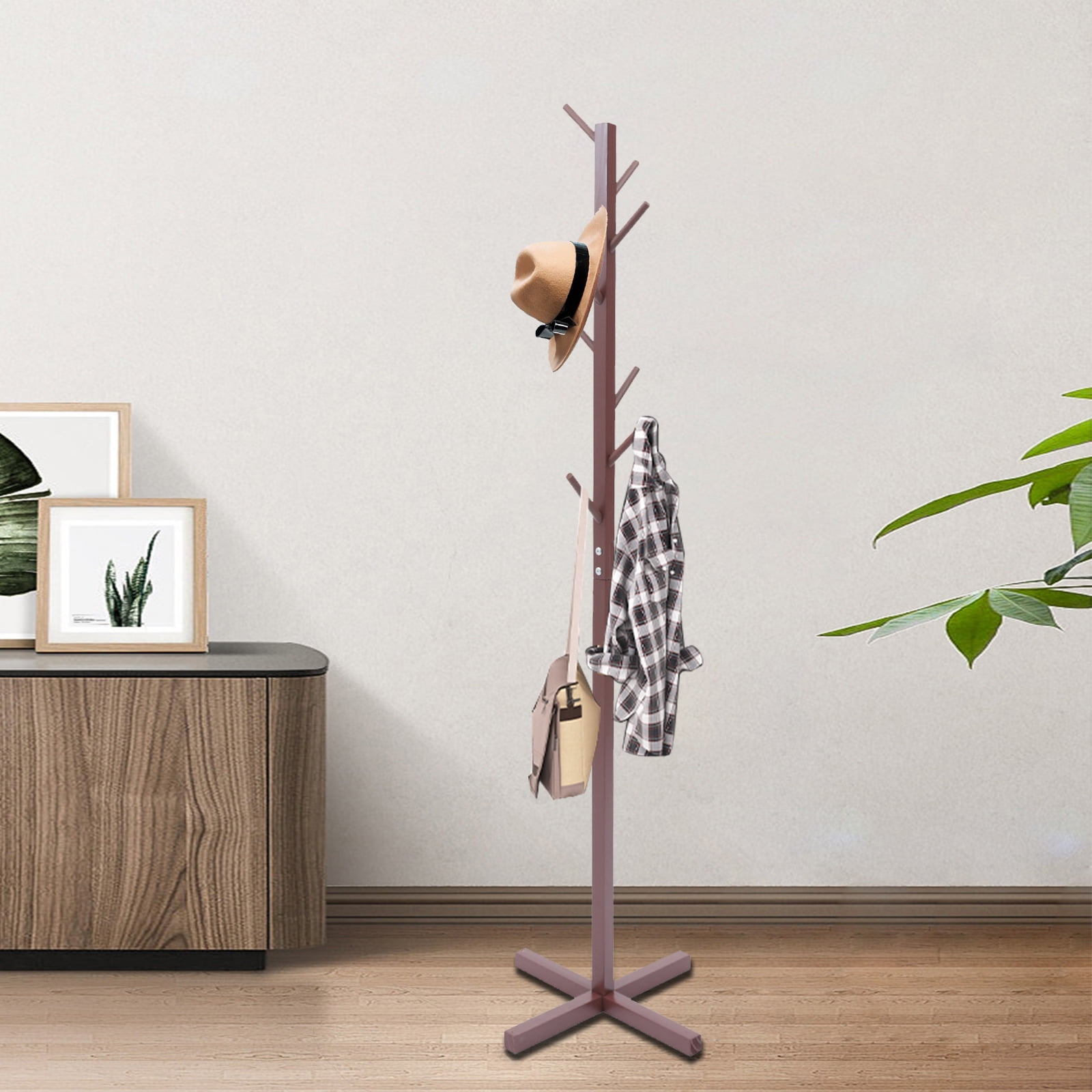 Miumaeov Freestanding Wooden Coat Rack, 8 Hooks, Easy to Assemble, for ...