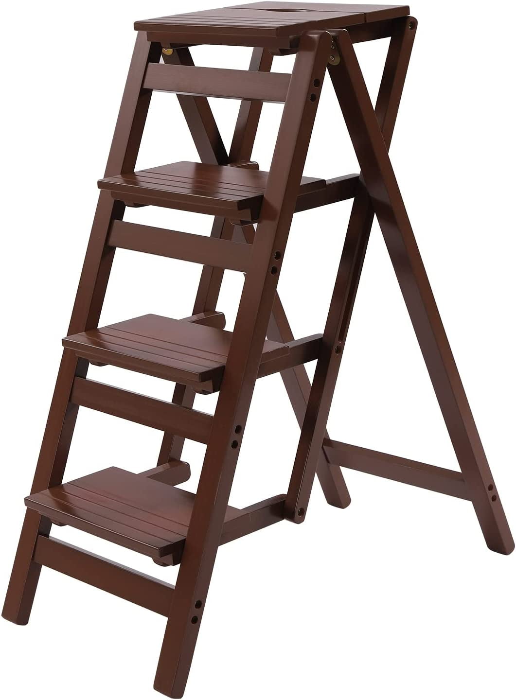 Miumaeov Wooden Step Stool 220lbs Load-bearing Non-slip Folding Ladder ...