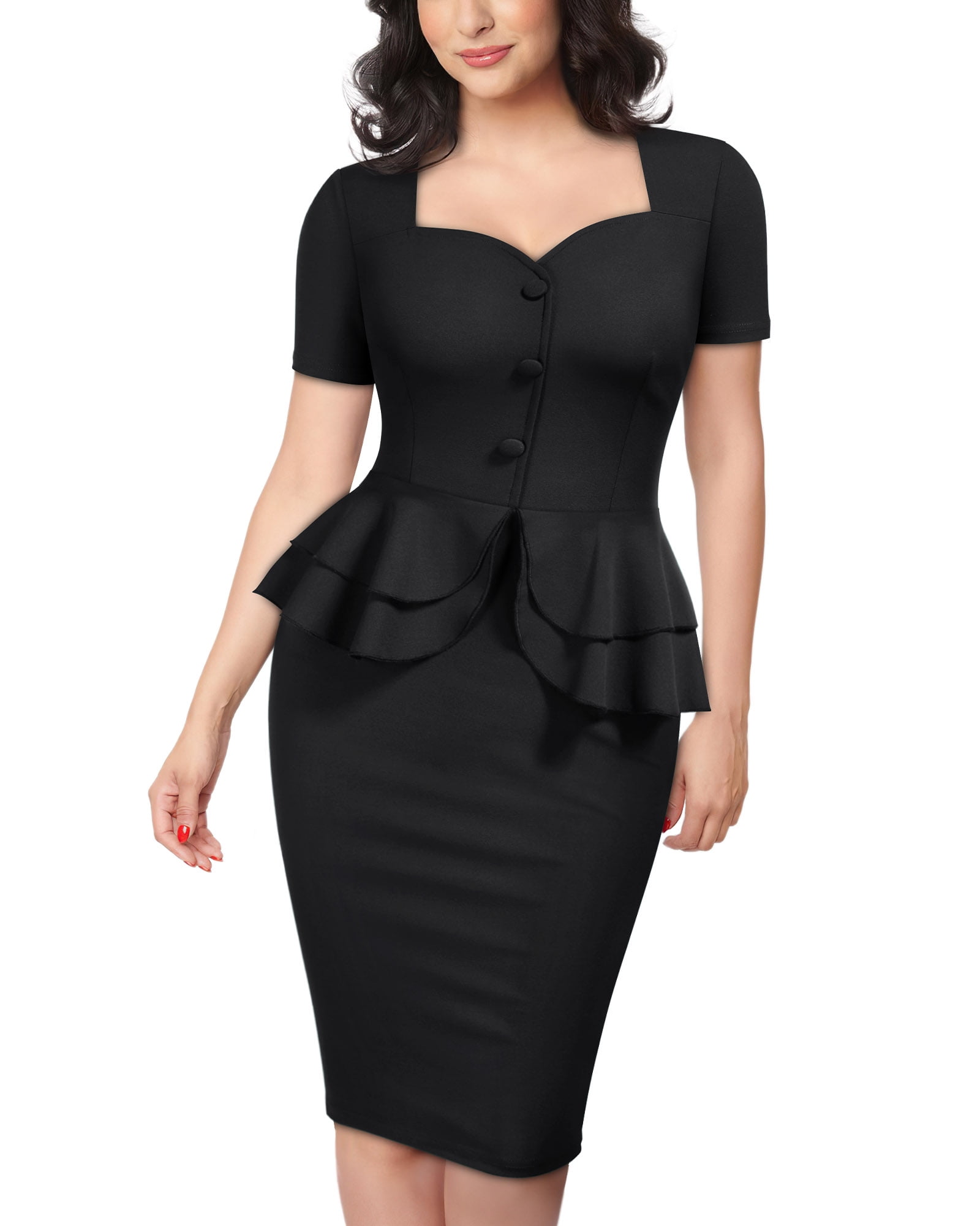 Miusol Women's 1940s Vintage Peplum Bodycon Cocktail Dress with Button ...