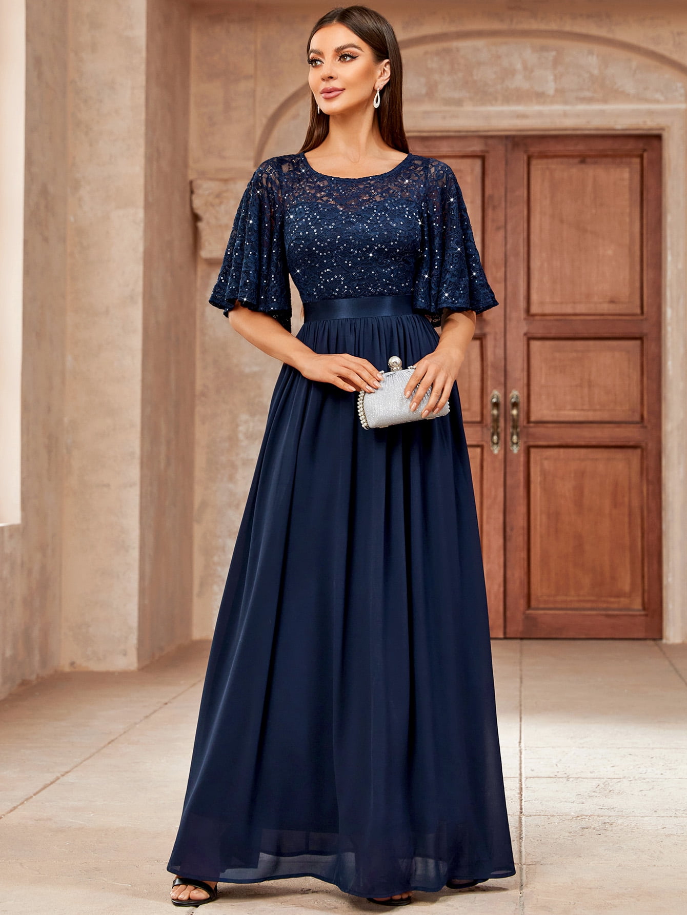 Miusol Women's Elegant Sequin Floral Lace Butterfly Sleeve Formal ...