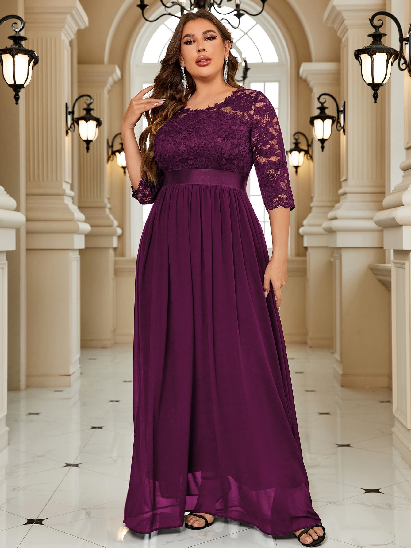 Miusol Women's Formal Floral Lace Plus Size Wedding Maxi Dress ...