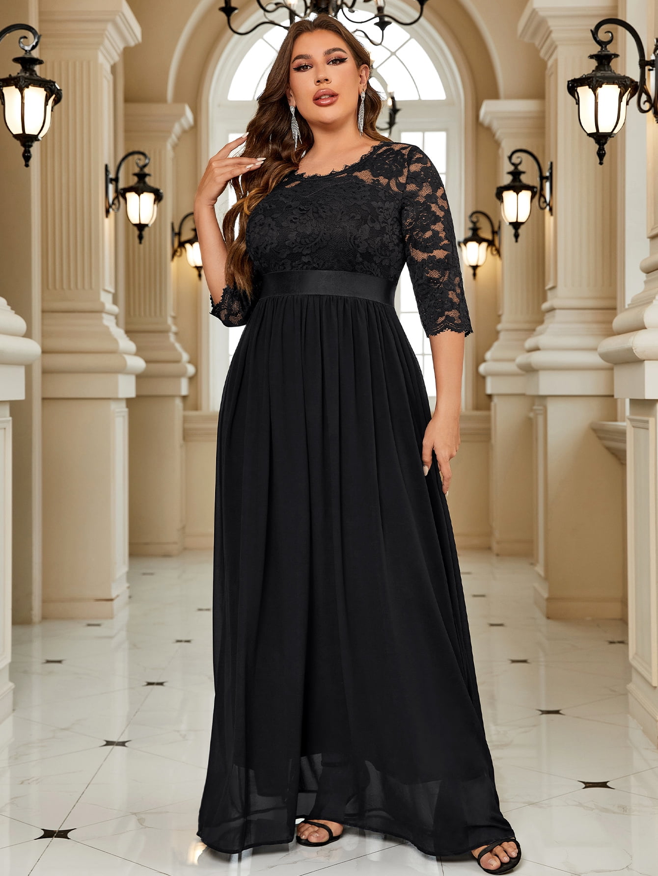 Miusol Women's Formal Floral Lace Plus Size Wedding Maxi Dress ...