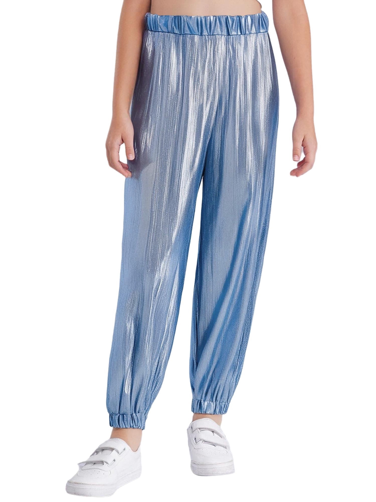 Miutii Girl's Athletic Leggings Metallic Dance Harem Pants Jazz Hip Hop ...
