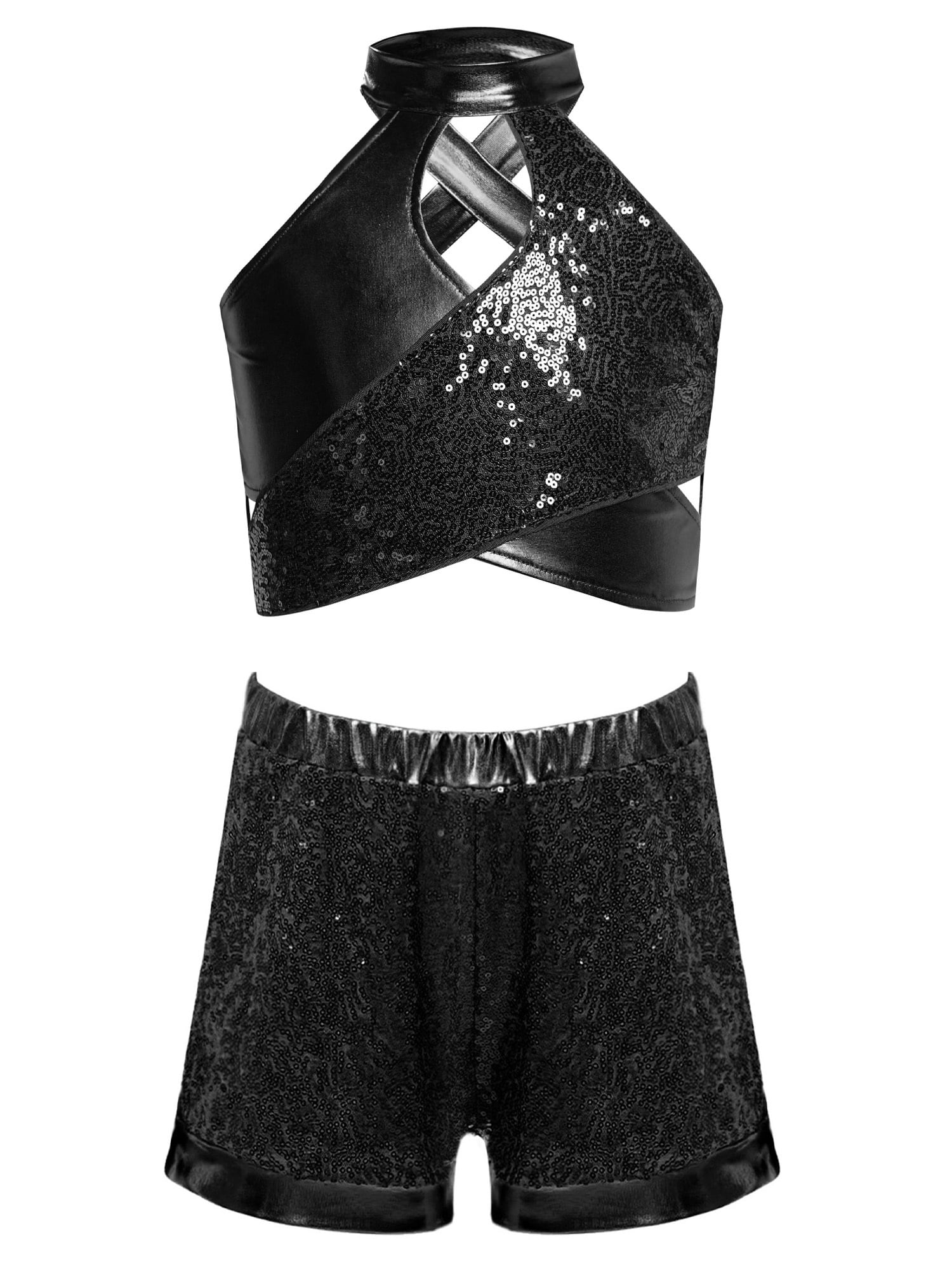 Miutii Girl's Sparkle Hip Hop Jazz Dance Clothes Set Crop Top with ...