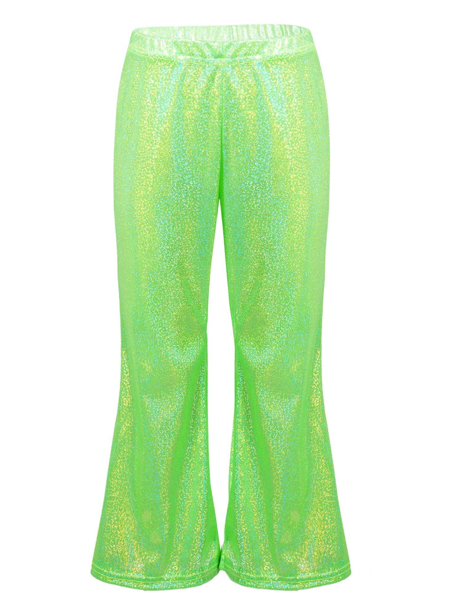 Miutii Girls Shiny Metallic Flare Pants Hip Hop Jazz Dance Pants Hippie ...