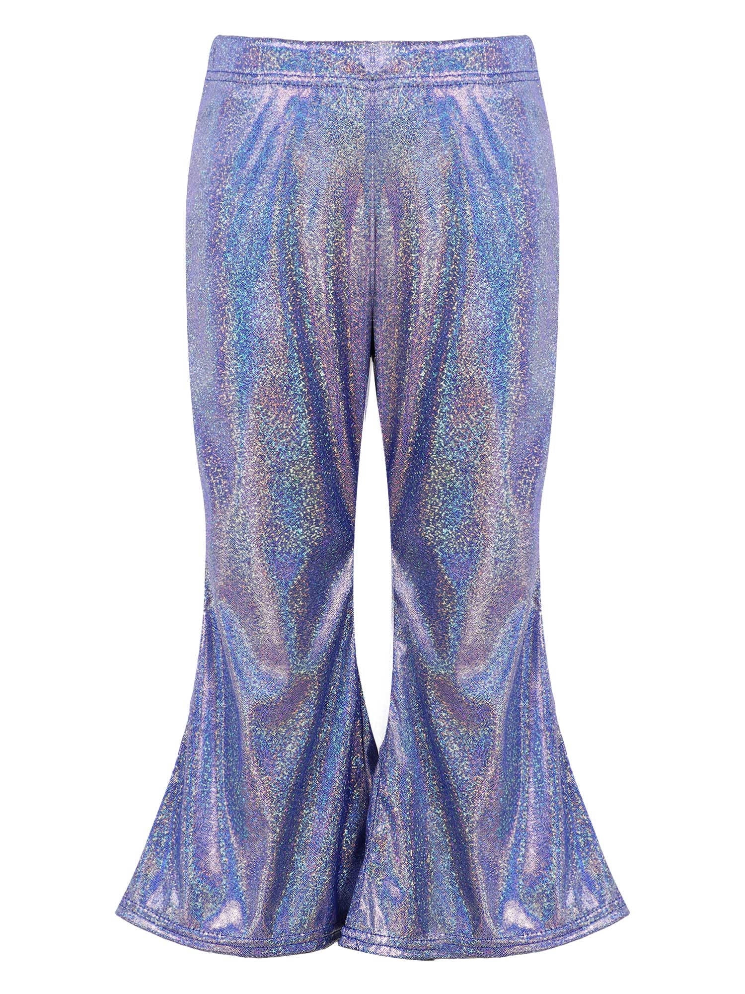 Miutii Girls Shiny Metallic Flare Pants Hip Hop Jazz Dance Pants Hippie ...