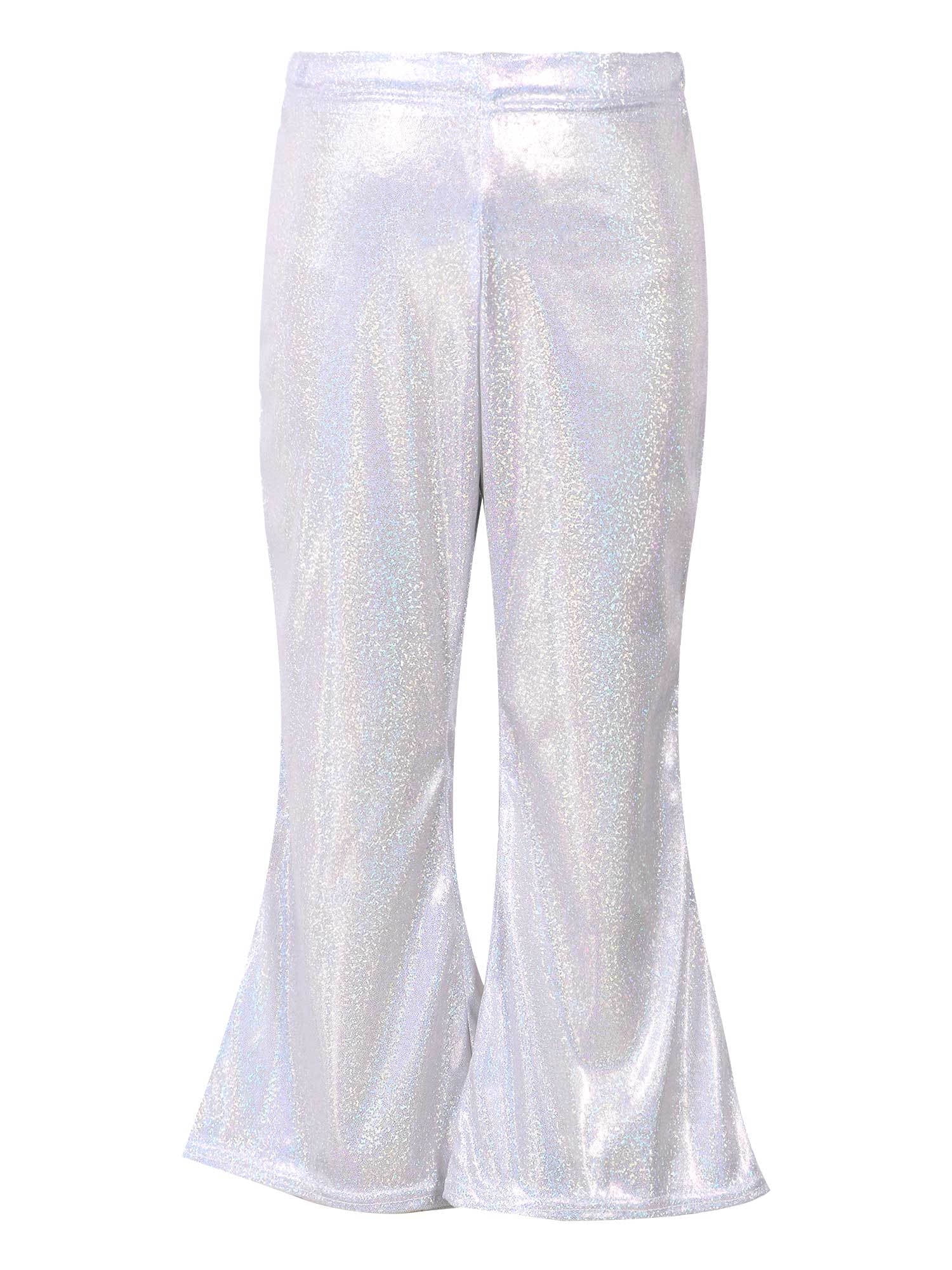 Miutii Girls Shiny Metallic Flare Pants Hip Hop Jazz Dance Pants Hippie ...