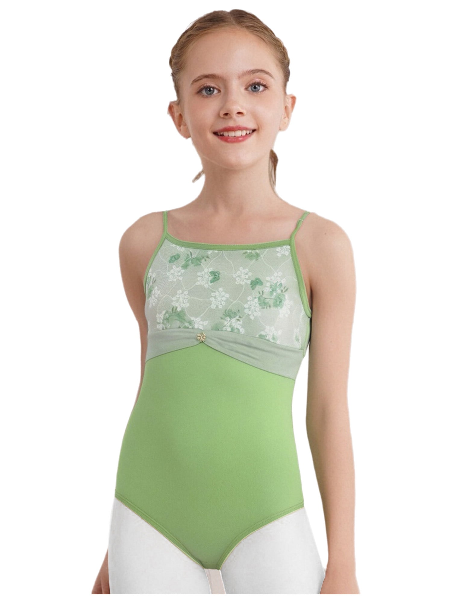 Miutii Girls Sleeveless Floral Ballet Gymnastics Leotard Set Mesh ...