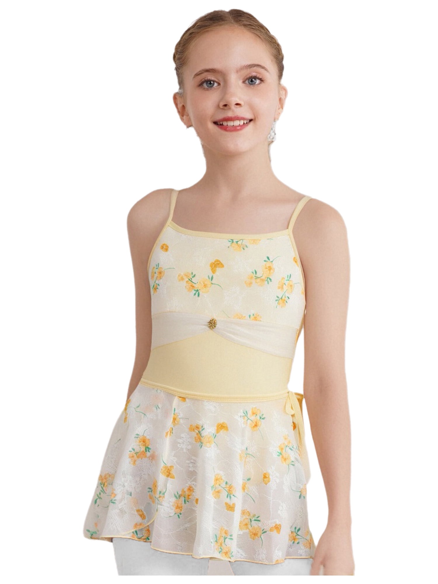 Miutii Girls Sleeveless Floral Ballet Gymnastics Leotard Set Mesh ...