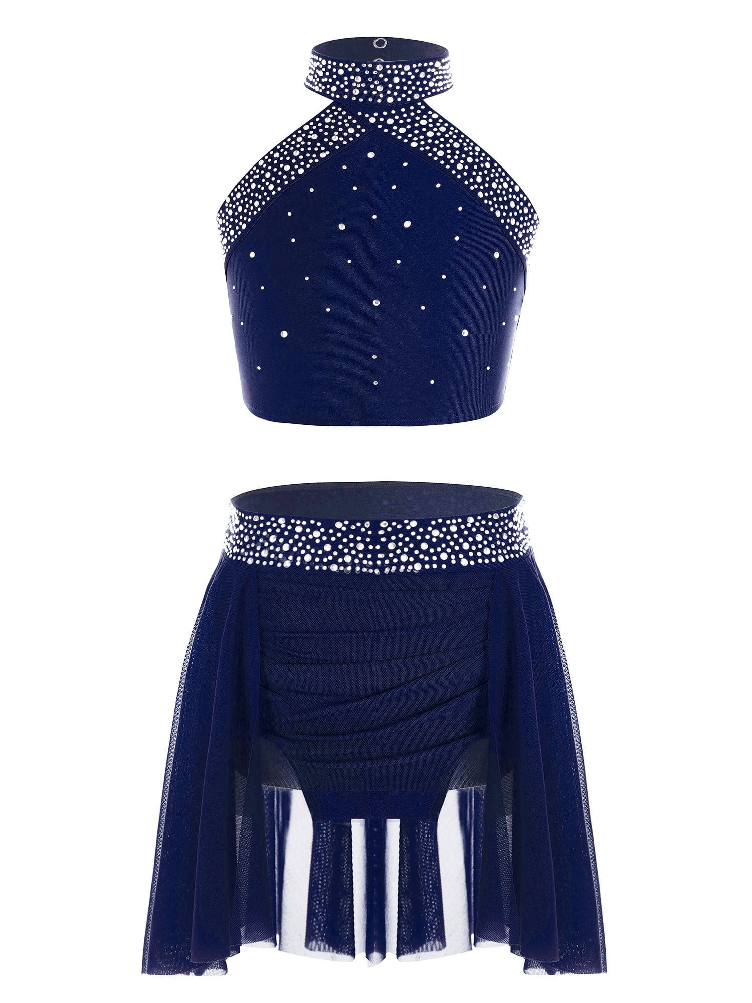 Miutii Girls Sparkly Shiny Dance Clothes 2 Piece Irregular Skirt And ...
