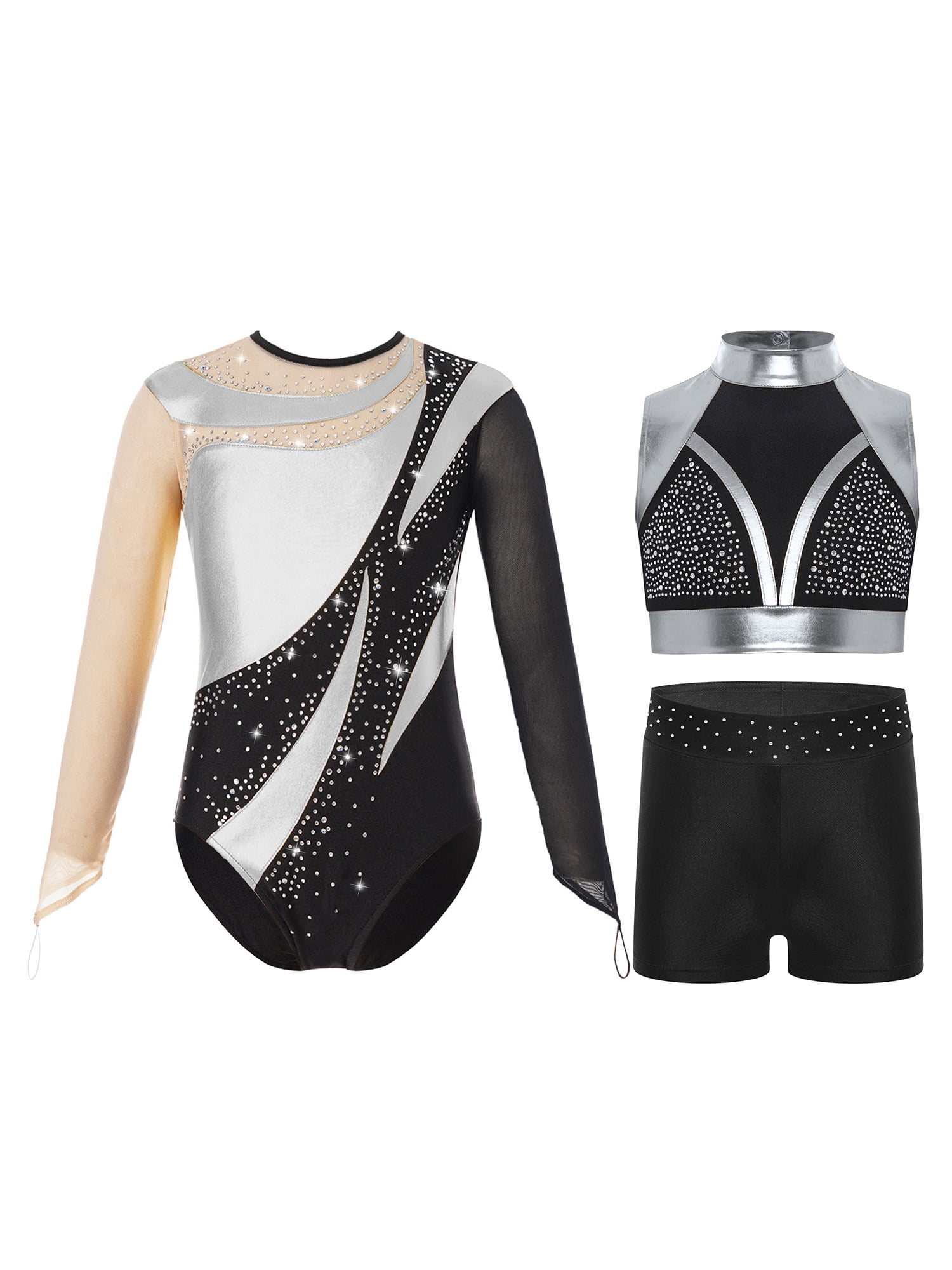 Miutii Gymnastics Leotards for Girls 3Pcs Athletic Outfits Long Sleeve ...