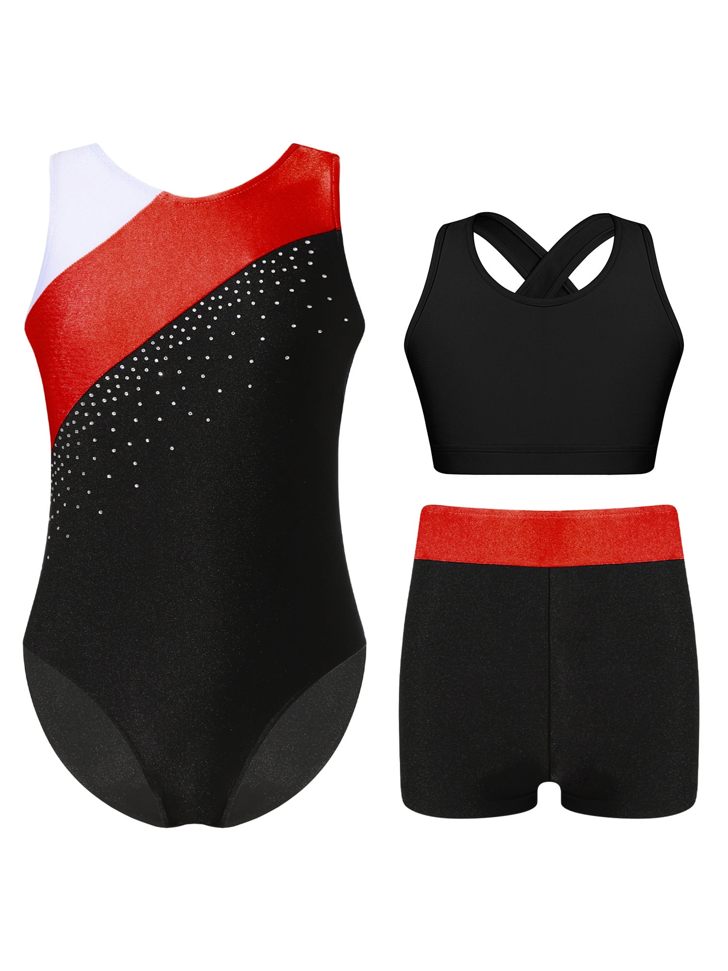 Miutii Kids Girls 3 Piece Gymnastics Set Shiny Contrast Color Ballet ...