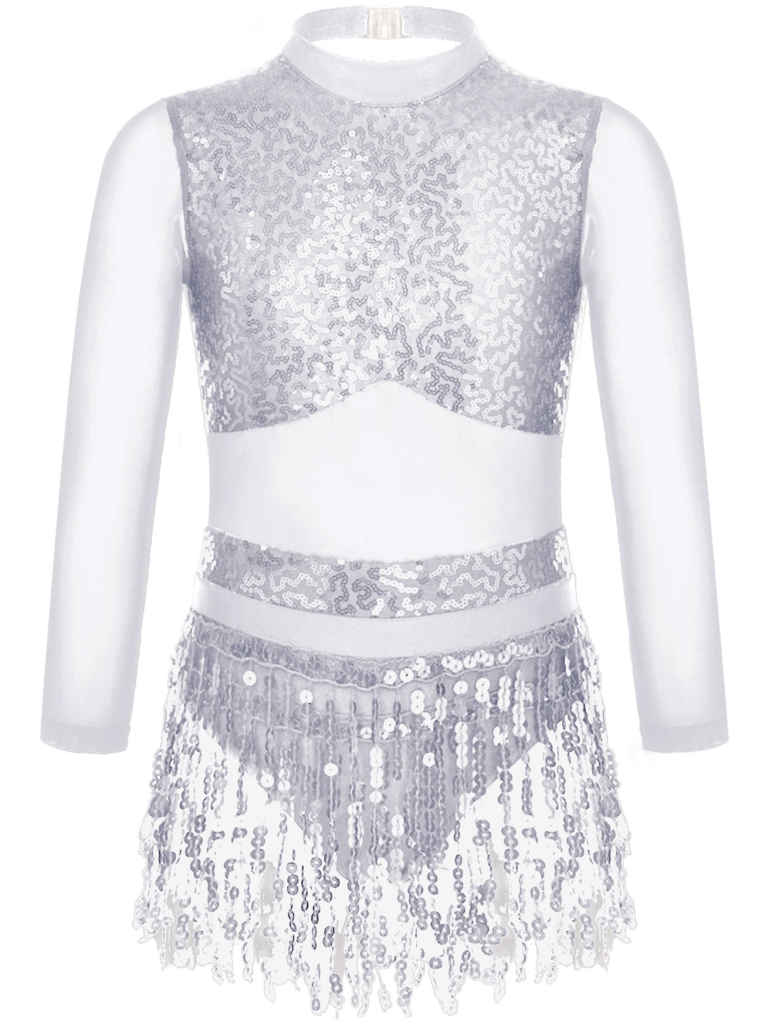 Miutii Kids Girls Ballroom Sequins Latin Dance Dress Dancing Outfit ...