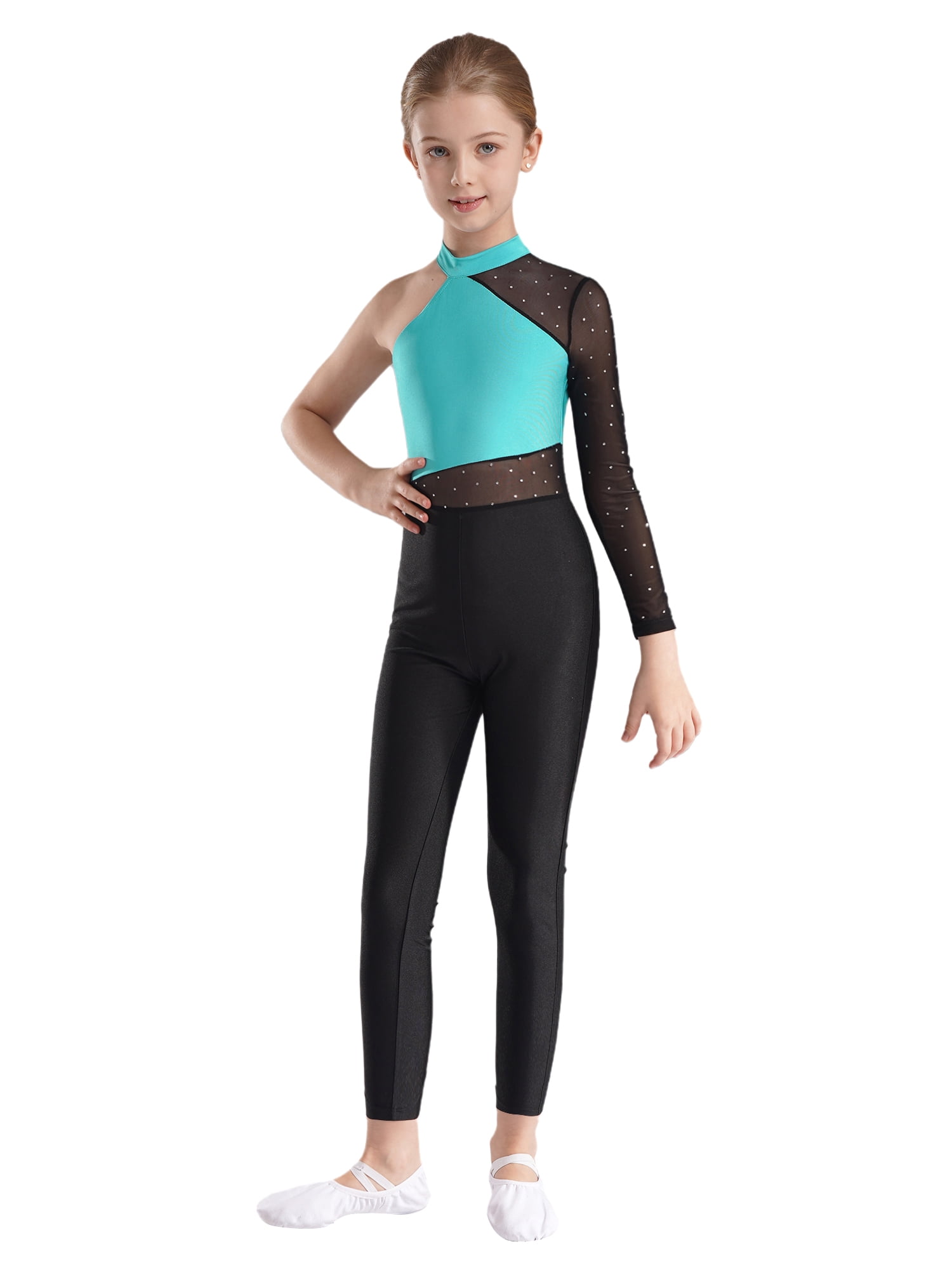 Miutii Kids Girls Full Body Unitard Long Sleeve Color Block Gymnastics ...