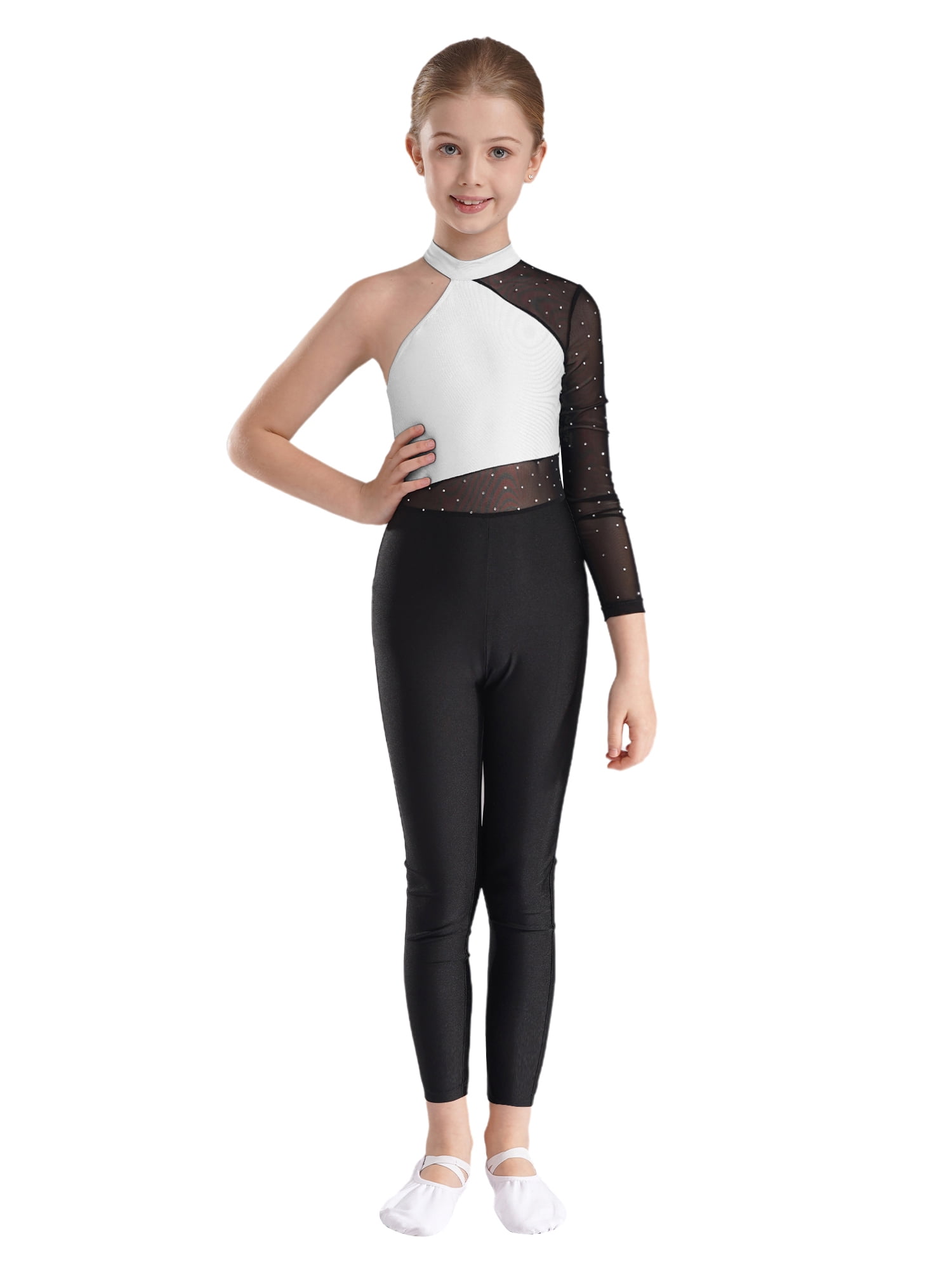 Miutii Kids Girls Full Body Unitard Long Sleeve Color Block Gymnastics ...
