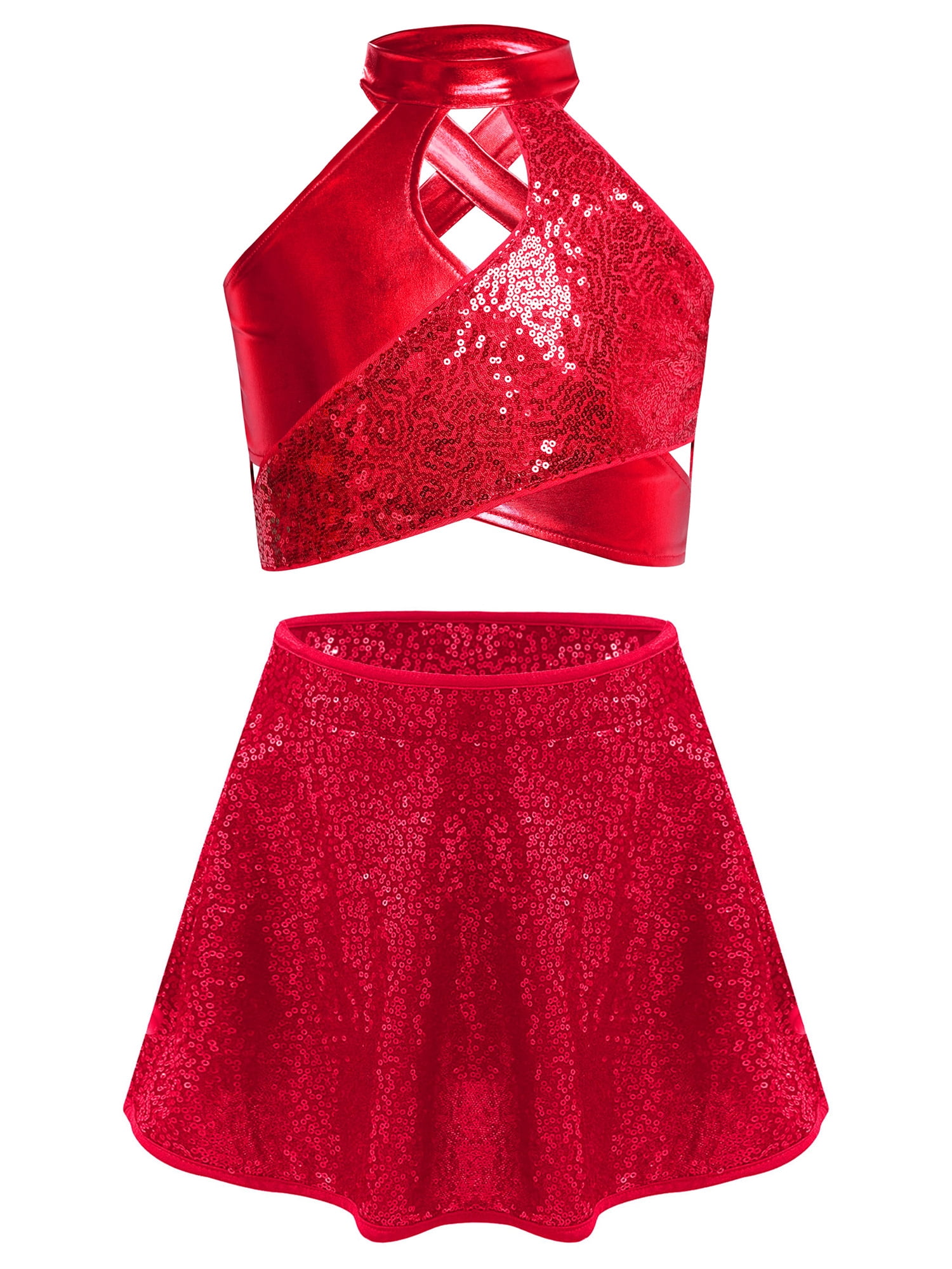 Miutii Kids Girls Jazz Hip Hop Dance Outfits Cheerleading Glittery Crop ...