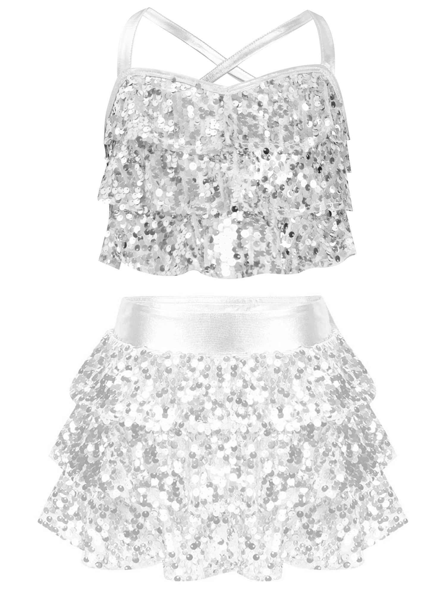 Miutii Kids Girls Modern Jazz Hip Hop Cheerleading Dance Outfits Sequin ...