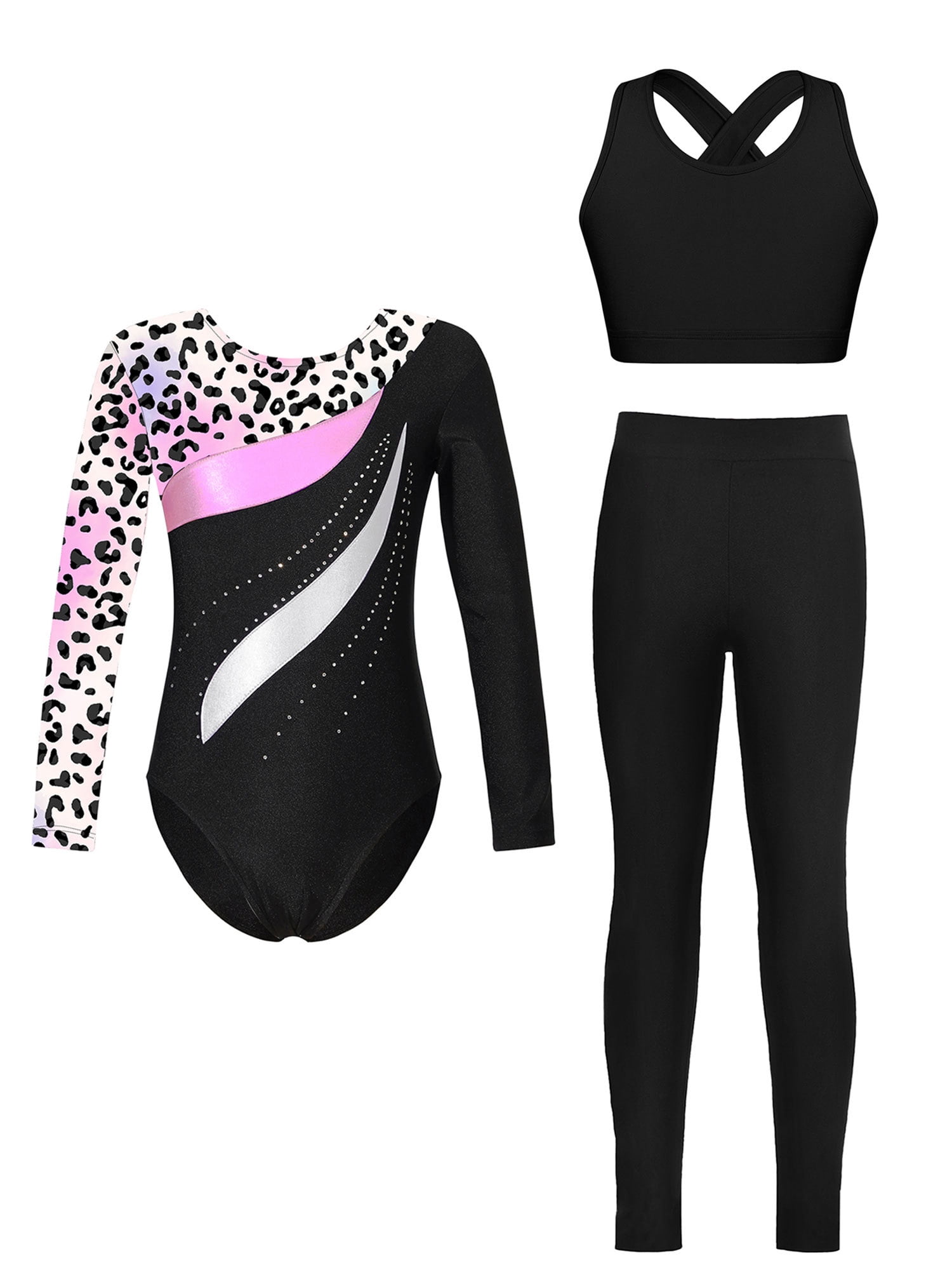 Miutii Kids Girls Printed Gymnastics Leotard with Crop Top and Pants ...