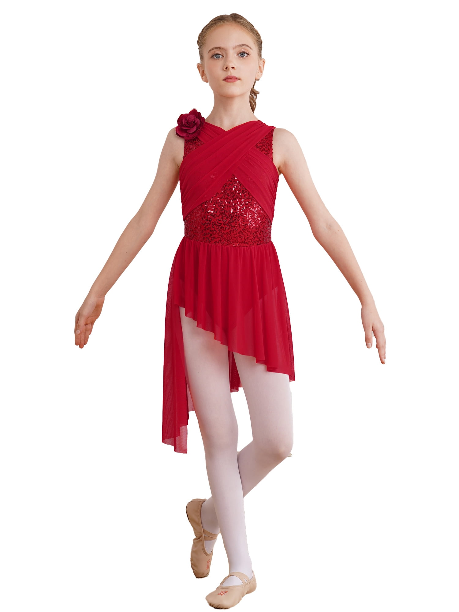 Miutii Kids Girls Sequins Lyrical Dance Dress Irregular Tulle Skirt ...