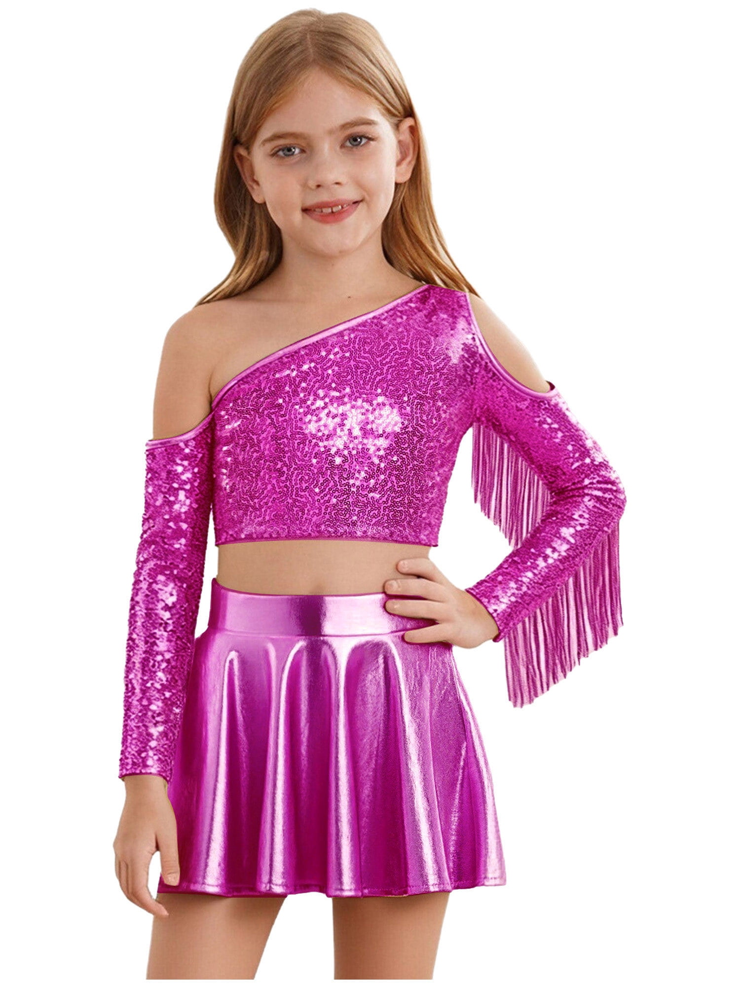 Miutii Kids Girls Shiny Metallic Jazz Dance Outfits Sparkle Sequins ...