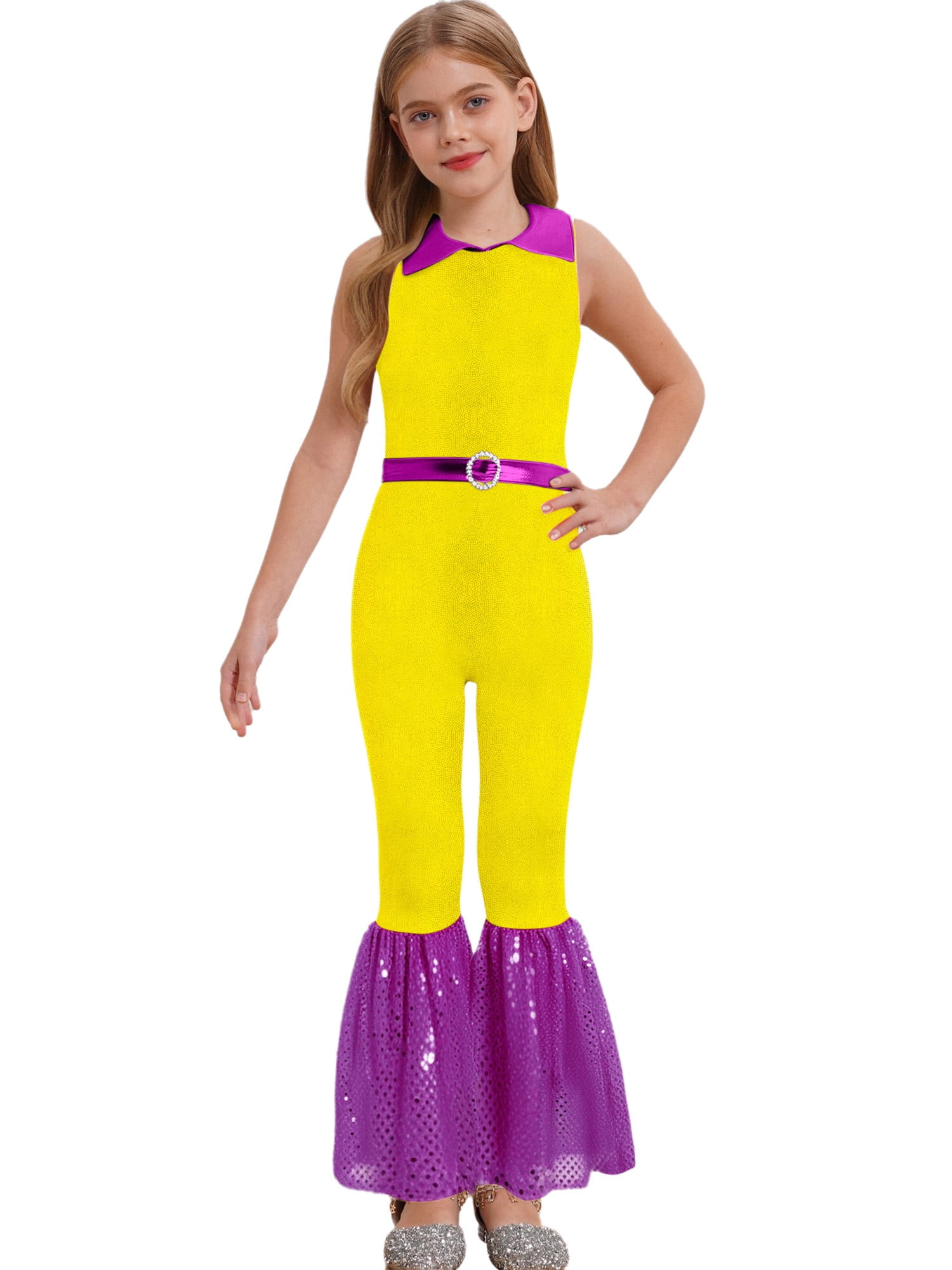 Miutii Kids Girls Sleeveless Sequin Flare Bell Bottom Jumpsuit Pants ...