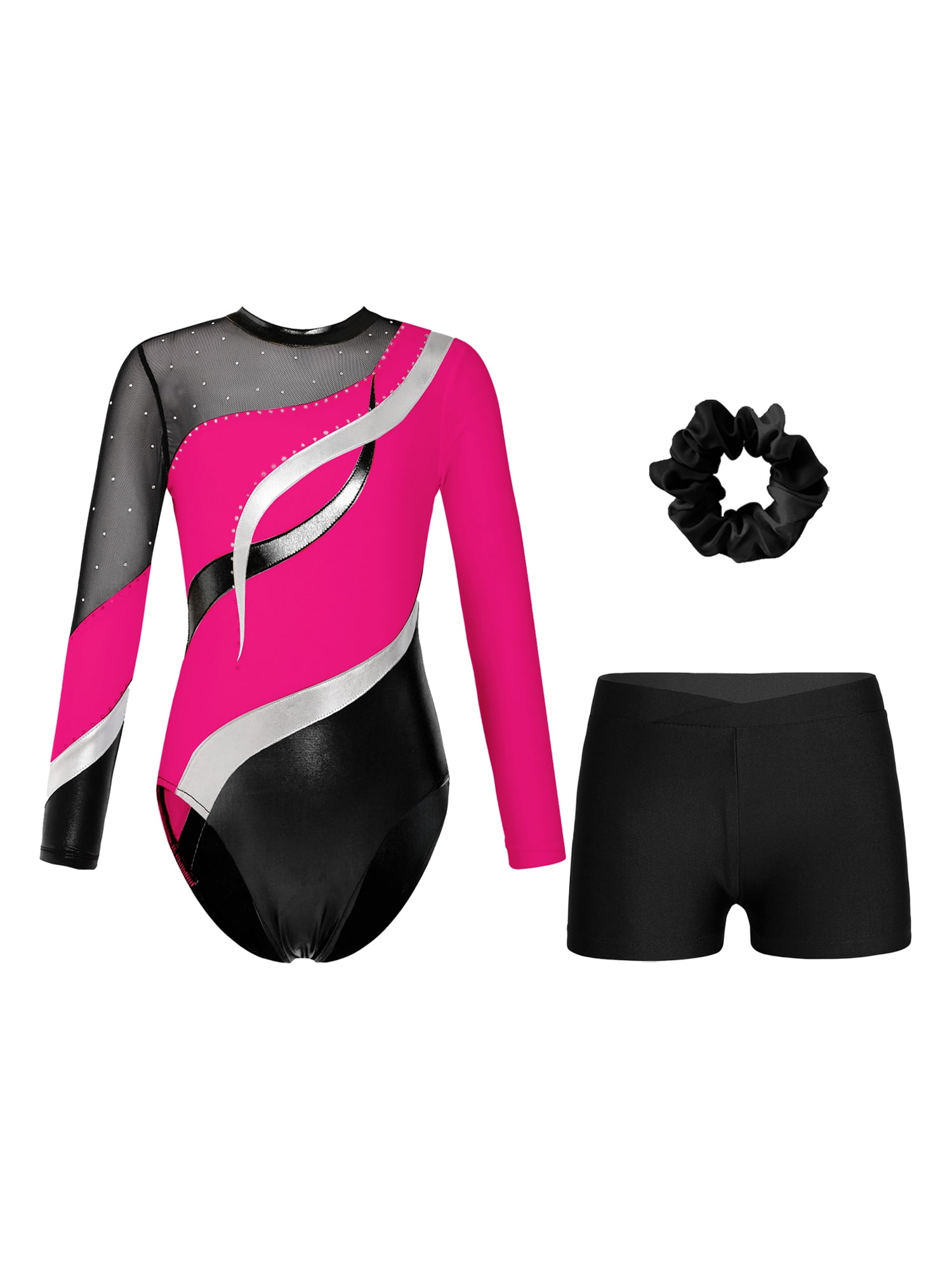 Miutii Kids Girls Sparkly Gymnastics Ballet Dance Leotard Bodysuit Jumpsuit with Active Shorts ...