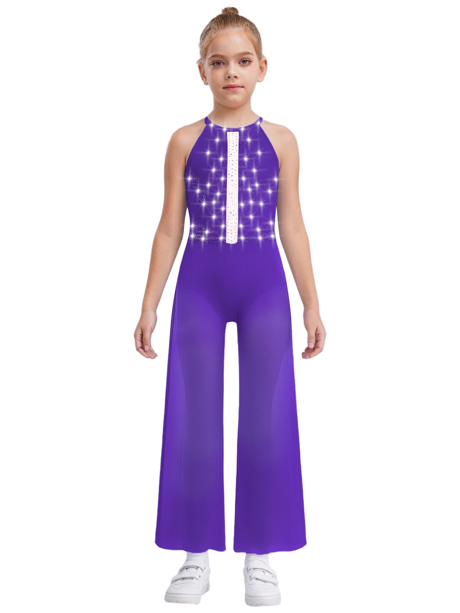 Miutii Kids Girls Sparkly Jumpsuit Sleeveless Full Bodysuit Halter ...