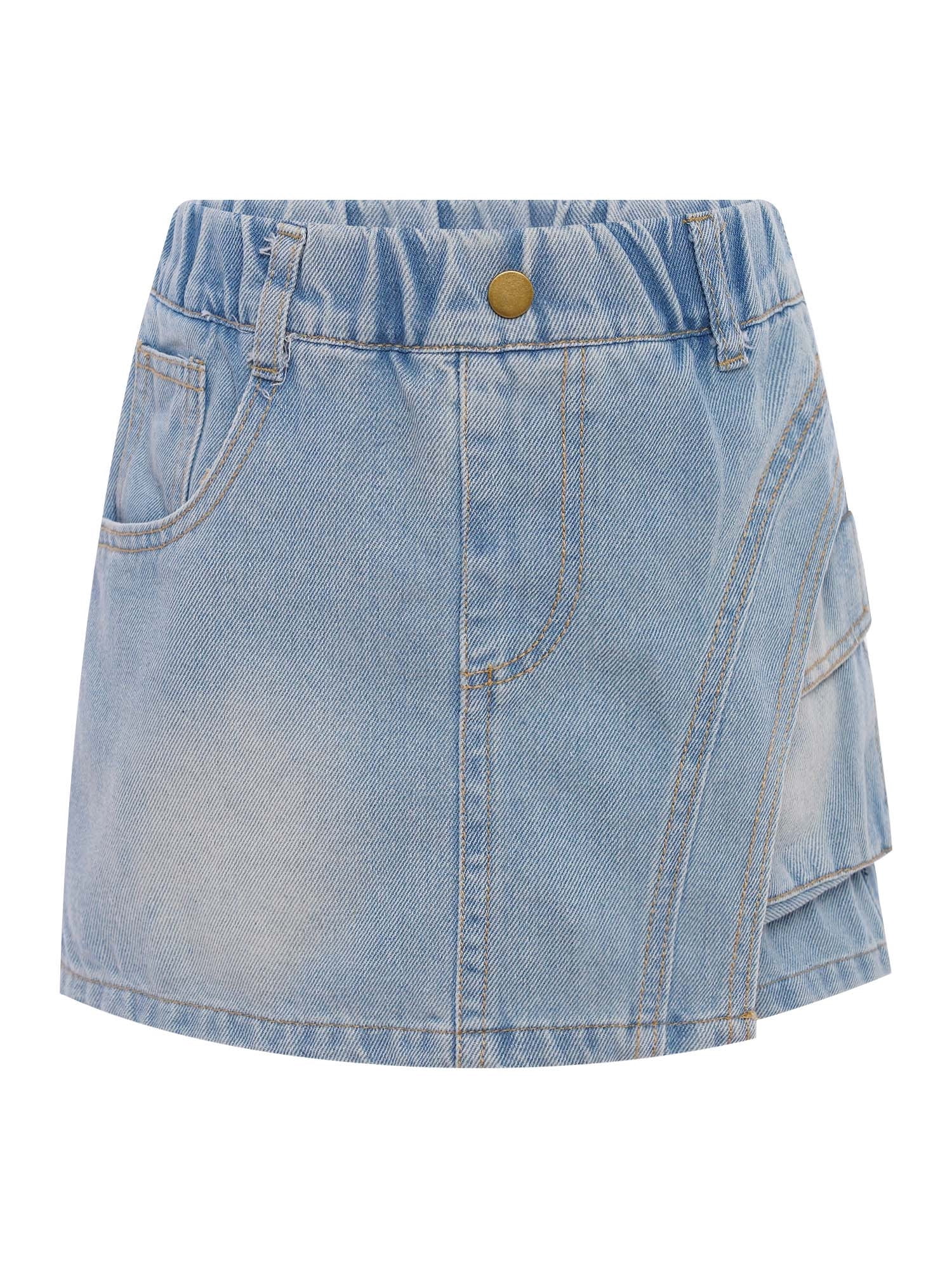 Miutii Little Girl's High Waist Short Mini Skirt Casual Ripped Denim ...