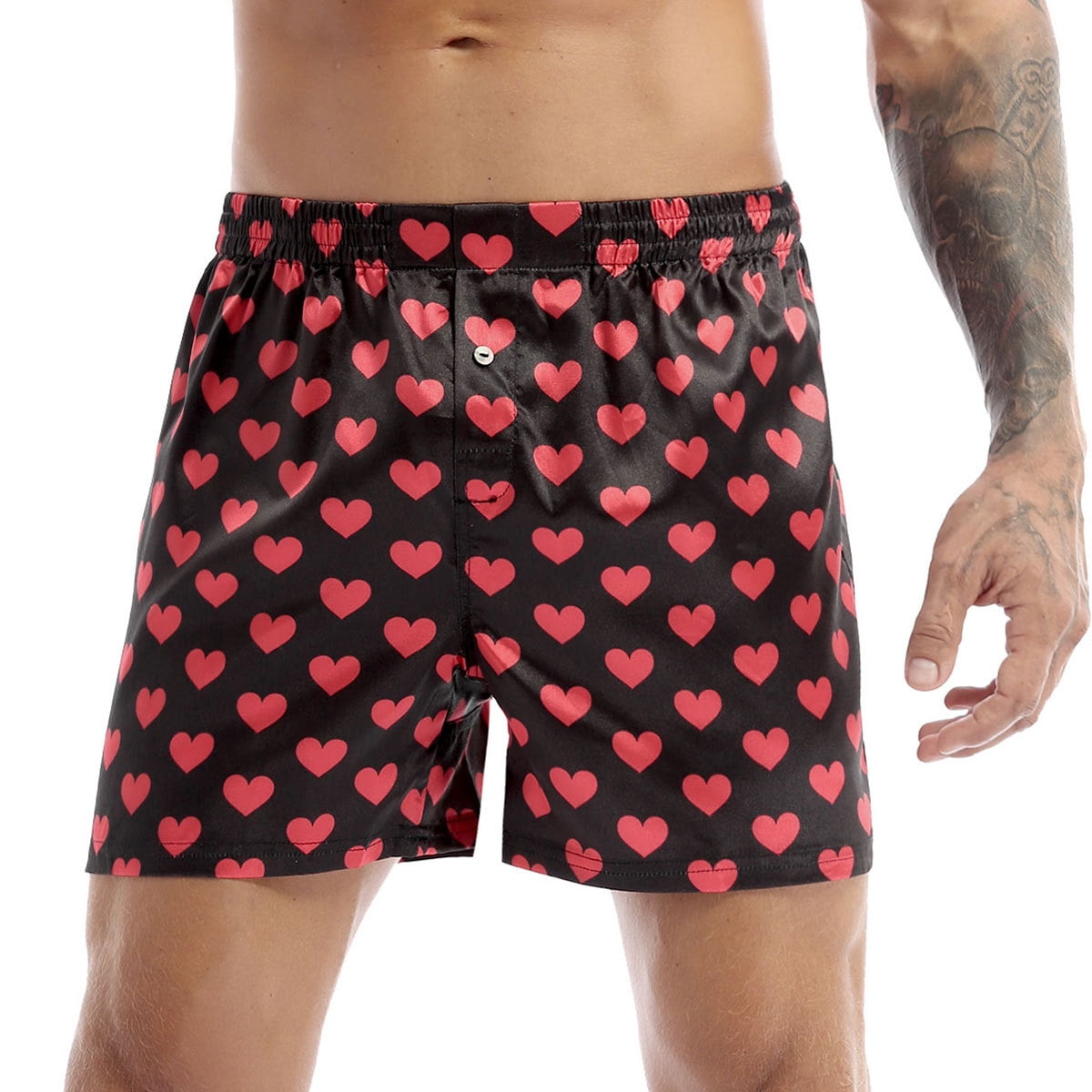 Miutii Men's Silk Heart Print Satin Boxer Shorts Briefs Love You ...