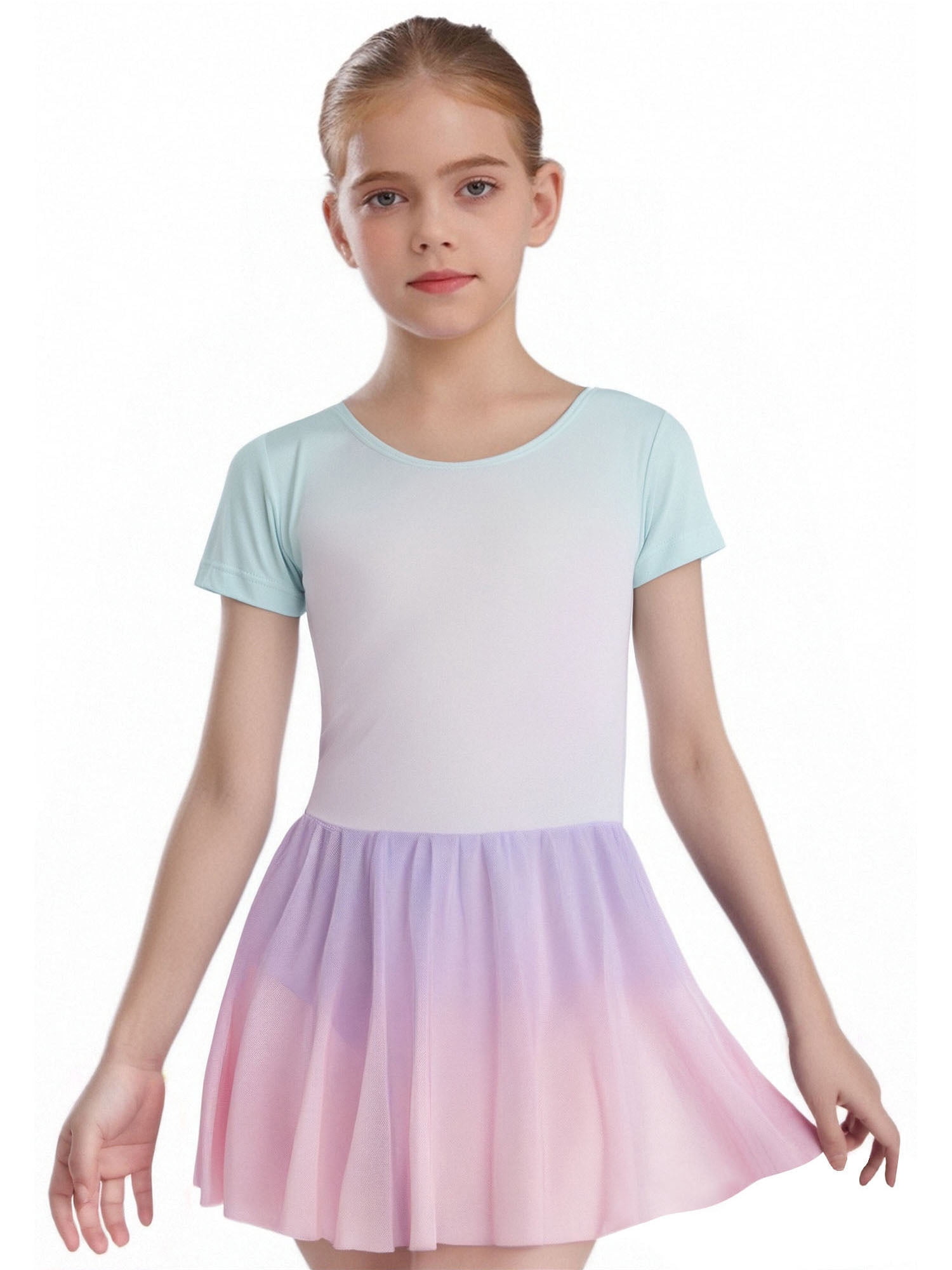 Miutii Tween Girls Premium Gradient Ballet Dress Short Sleeve with ...