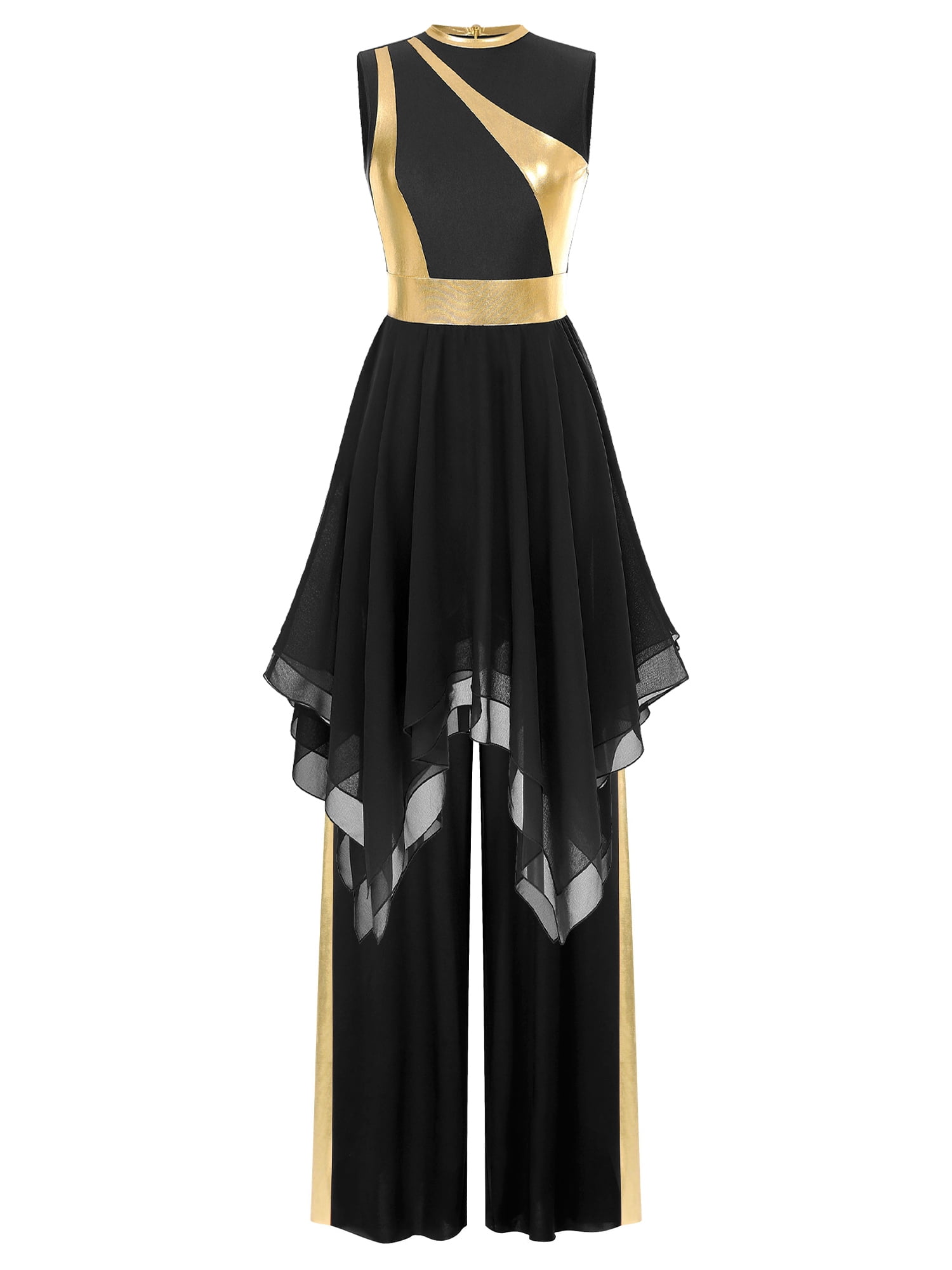 Miutii Women Praise Dance Outfit Metallic Block Asymmetric Overlay ...